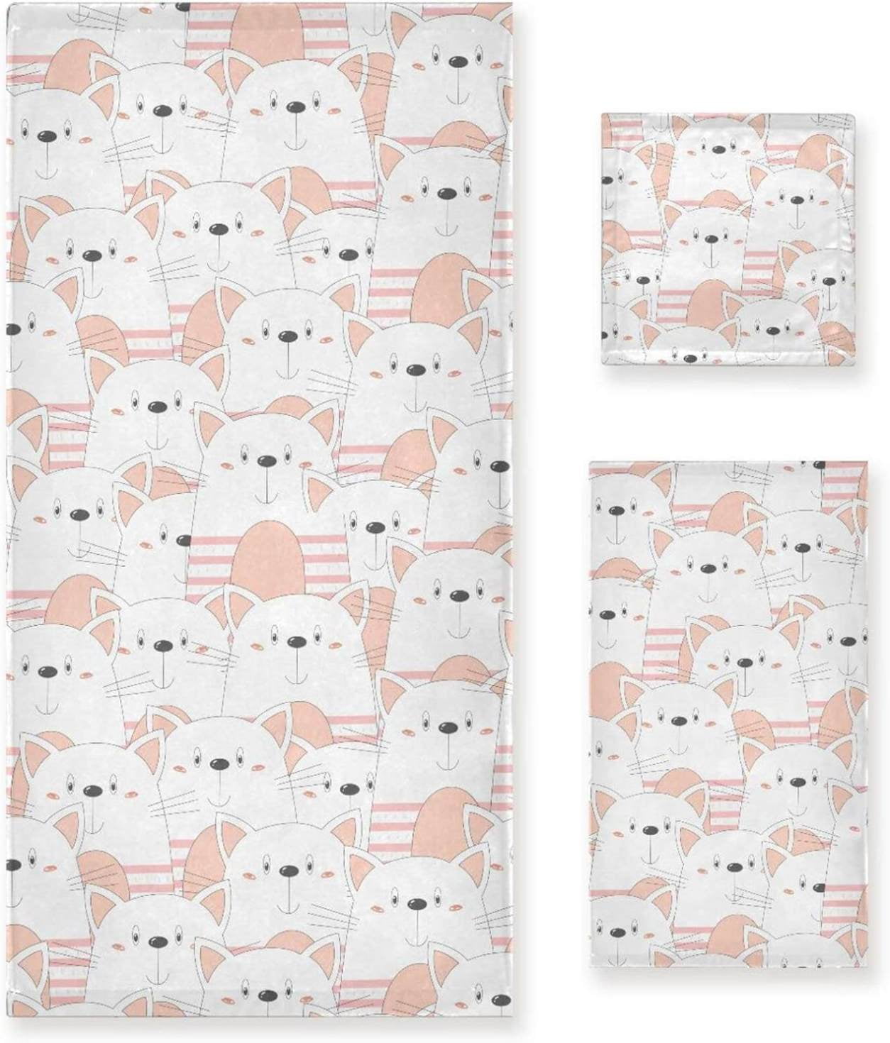 SKYSONIC 3 Pack Towel Cute Hand-Painted Cats Cotton Bath Towel Set (1 ...