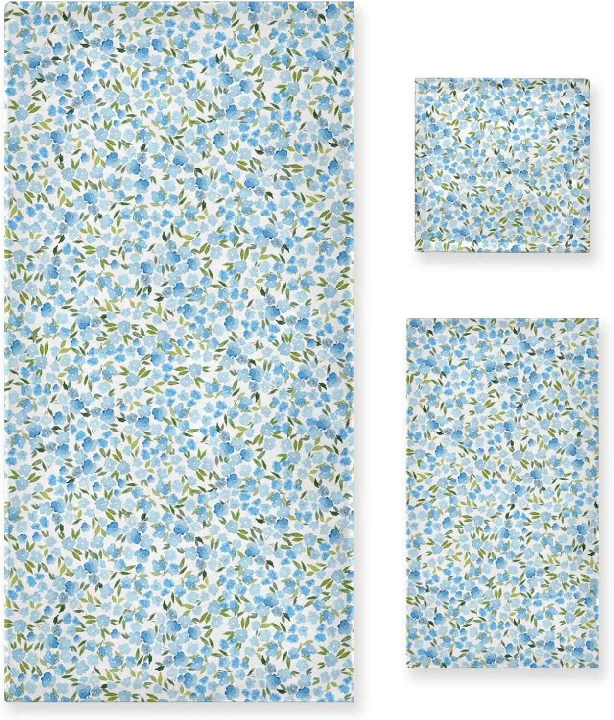 SKYSONIC 3 Pack Towel Elegant Blue Small Flower Texture Cotton Bath ...