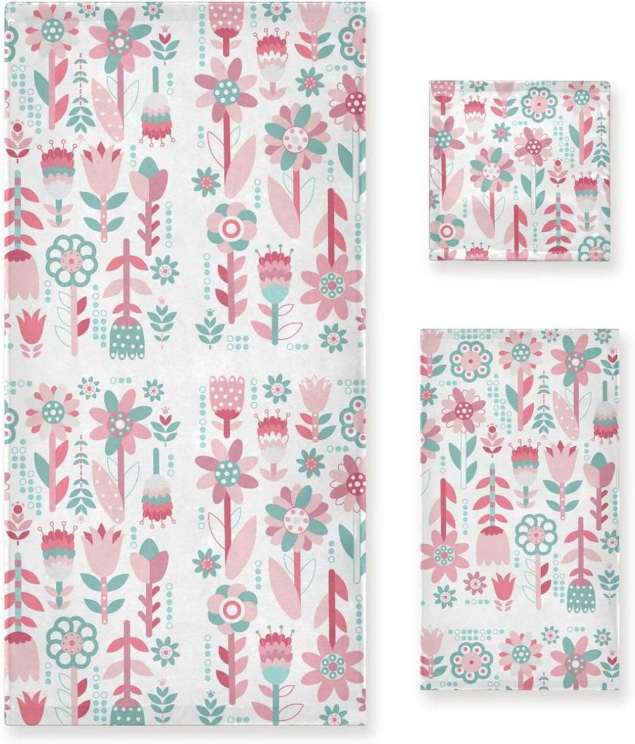 SKYSONIC 3 Pack Towel Fashionable Flower Cotton Bath Towel Set (1 Bath ...
