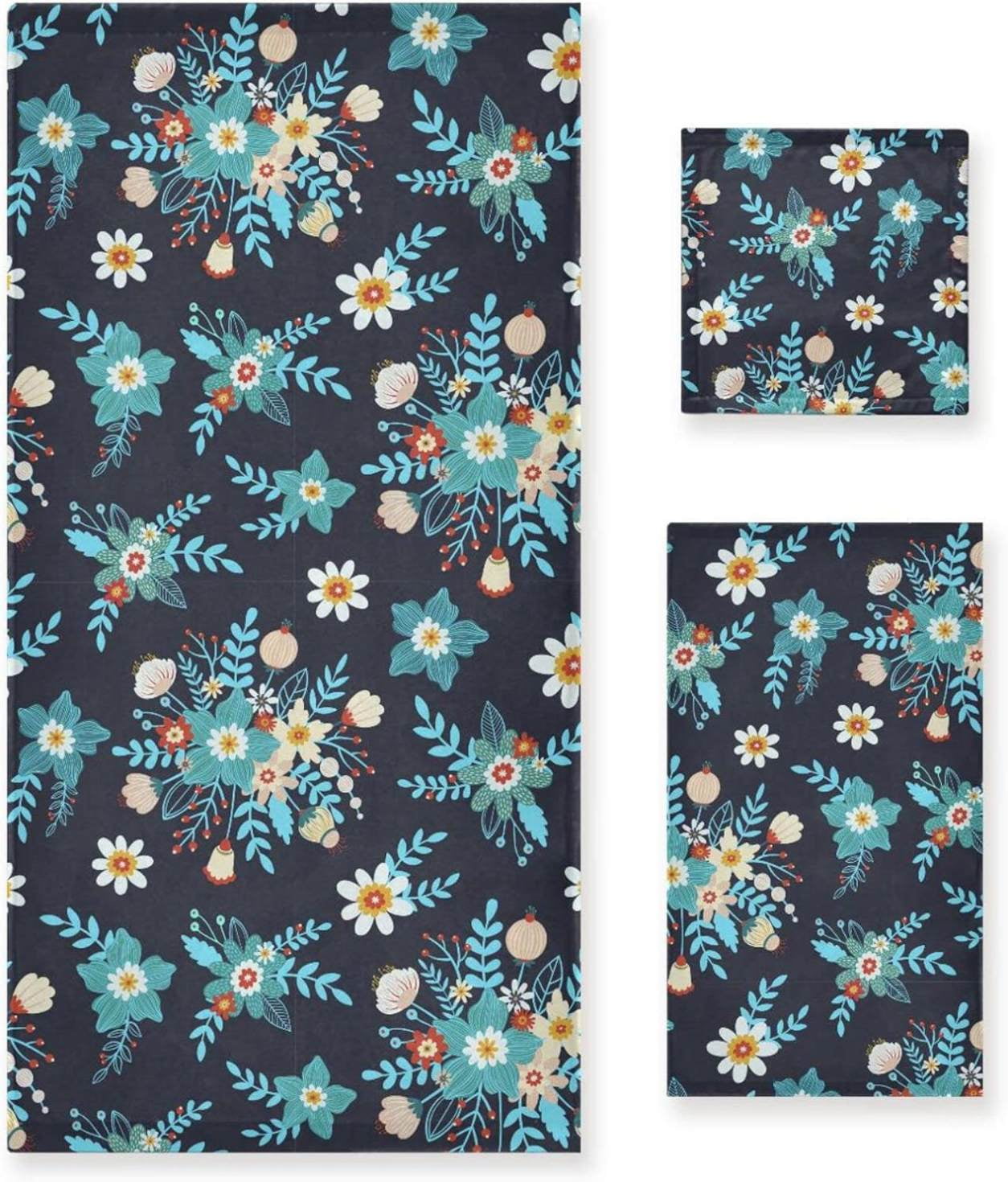 SKYSONIC 3 Pack Towel Folk Floral Pattern Cotton Bath Towel Set (1 Bath ...