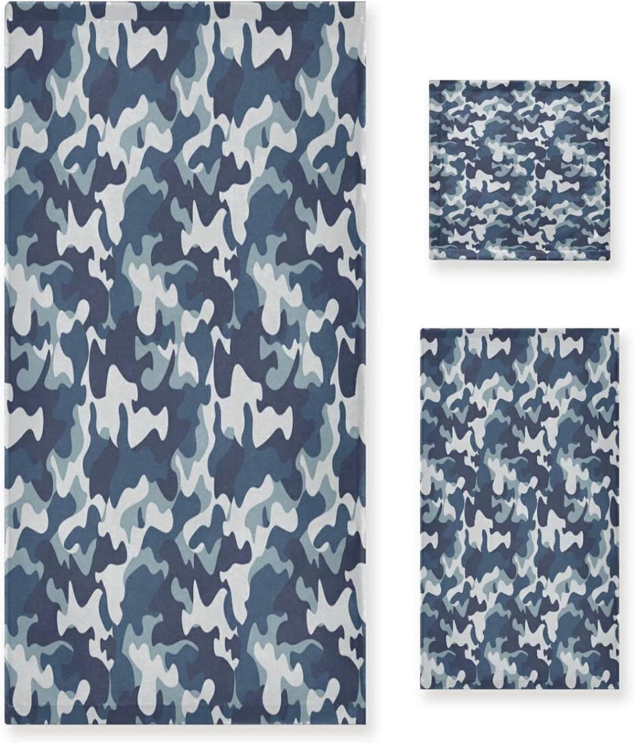 SKYSONIC 3 Pack Towel Funny Blue White Camo Cotton Bath Towel Set (1 ...