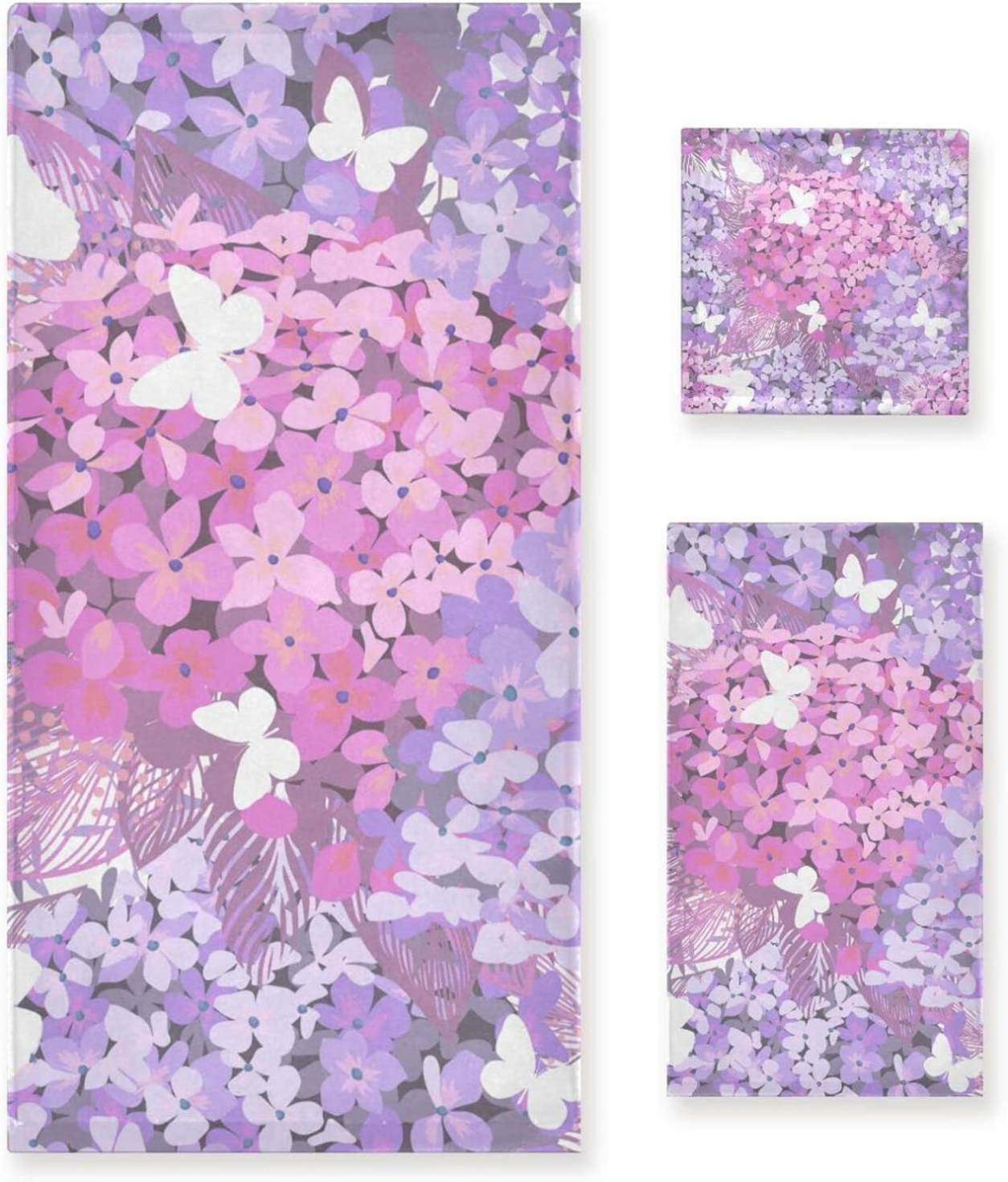 SKYSONIC 3 Pack Towel Gentle Pink Floral Cotton Bath Towel Set (1 Bath ...