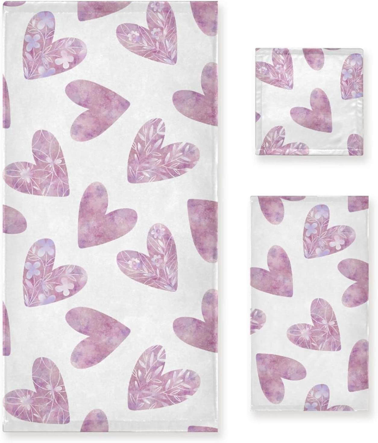 SKYSONIC 3 Pack Towel Hand-Painted Watercolor Hearts Cotton Bath Towel ...