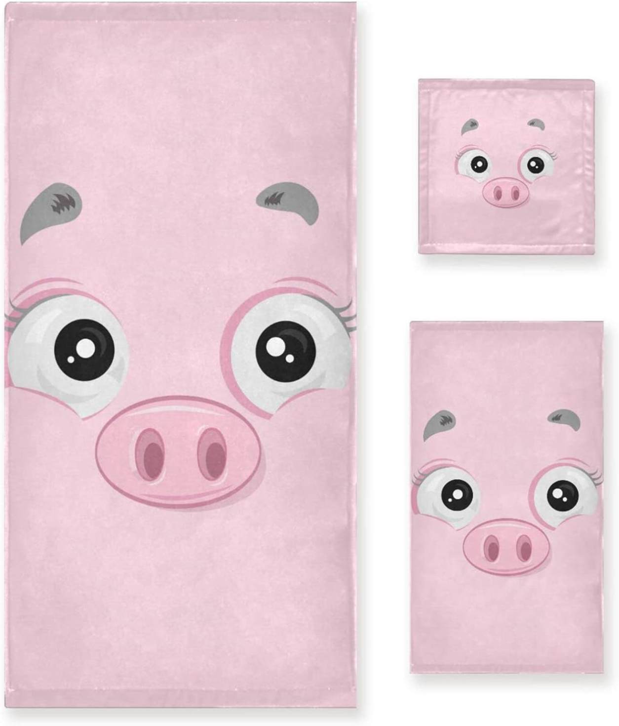 SKYSONIC 3 Pack Towel Happy Pig Face Cotton Bath Towel Set (1 Bath ...