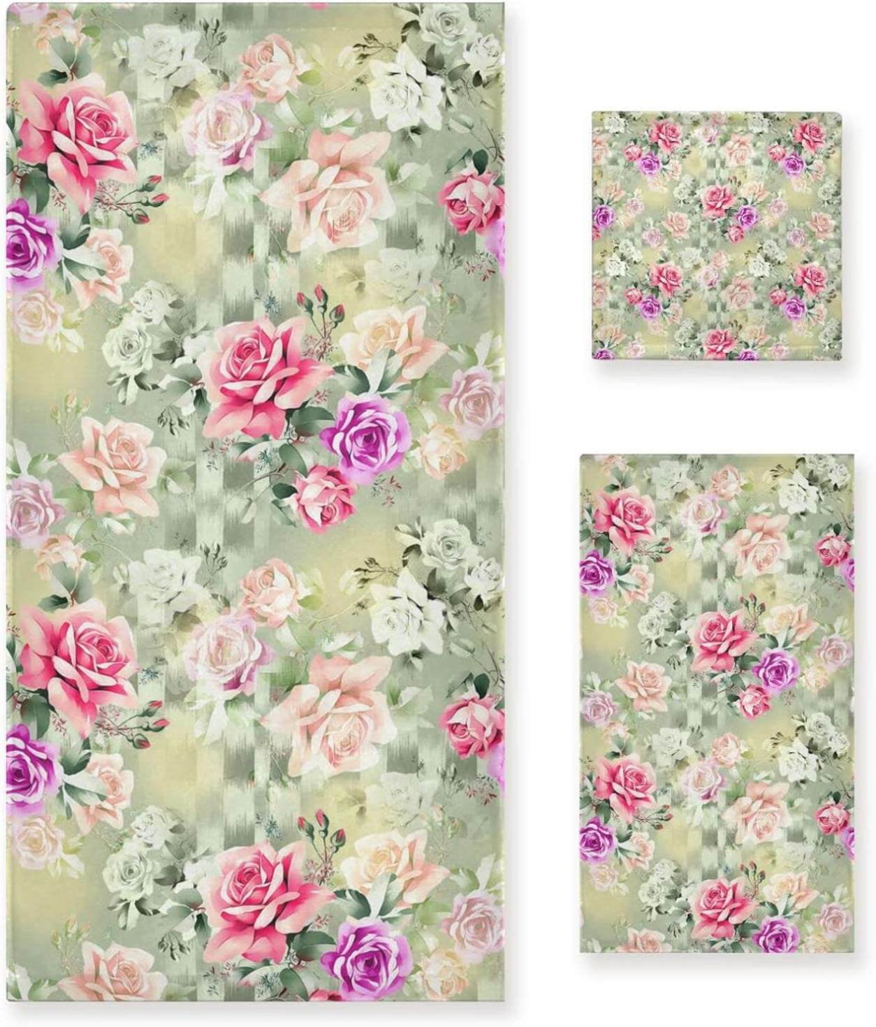 SKYSONIC 3 Pack Towel Light Green Bouquet Cotton Bath Towel Set (1 Bath ...