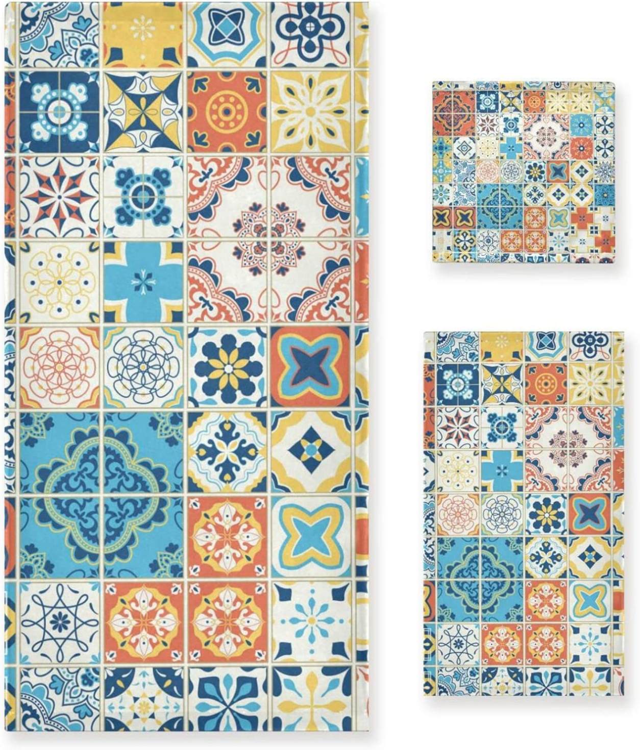 SKYSONIC 3 Pack Towel Mediterranean Style Cotton Bath Towel Set (1 Bath ...