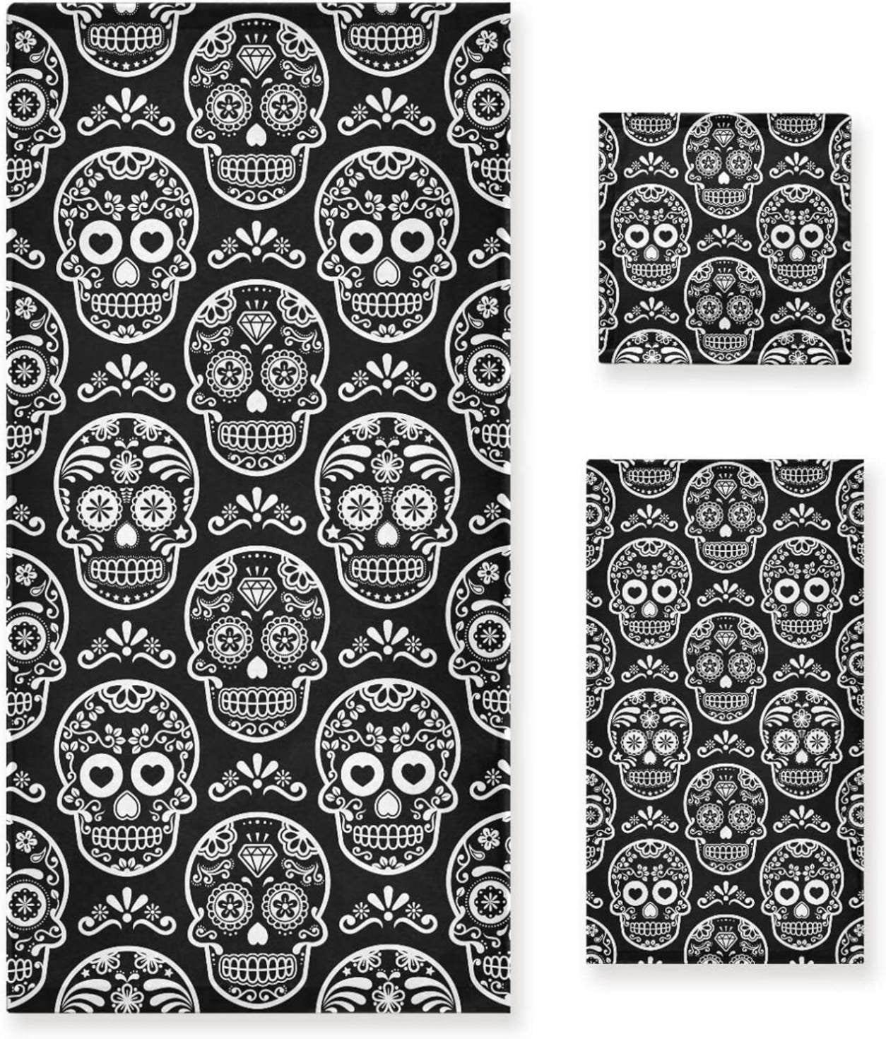 SKYSONIC 3 Pack Towel Mexican Candy Skull Cotton Bath Towel Set (1 Bath ...