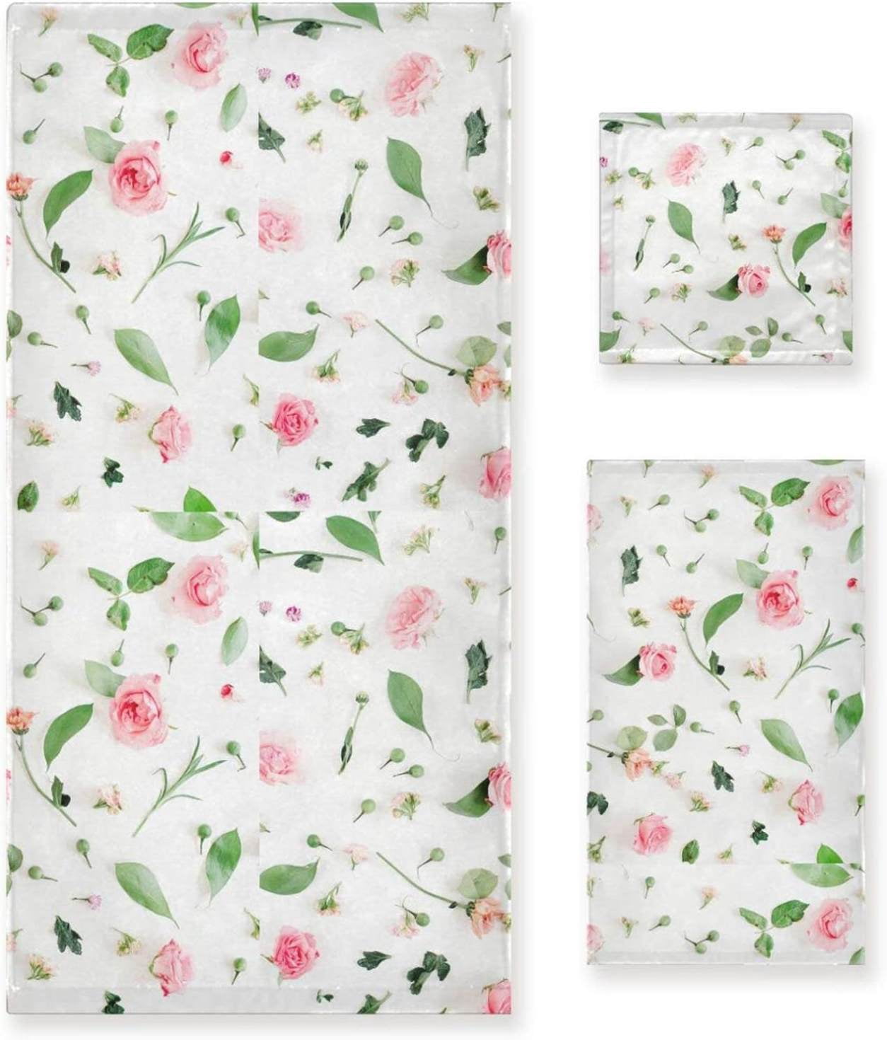 SKYSONIC 3 Pack Towel Pink & Beige Roses Cotton Bath Towel Set (1 Bath ...