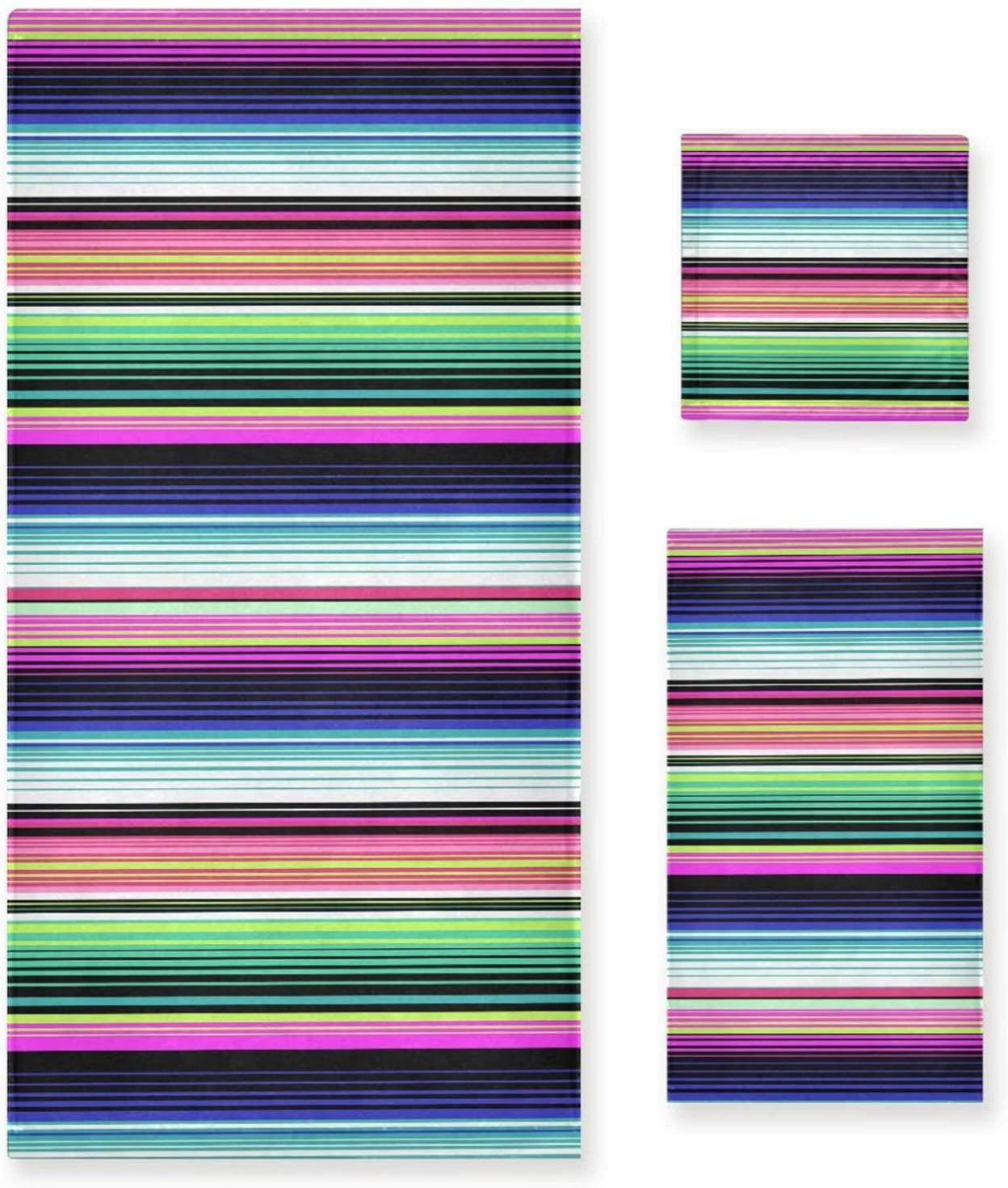 SKYSONIC 3 Pack Towel Rainbow Stripes Cotton Bath Towel Set (1 Bath ...