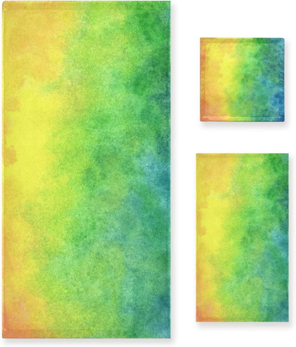 SKYSONIC 3 Pack Towel Rainbow Watercolor Cotton Bath Towel Set (1 Bath ...