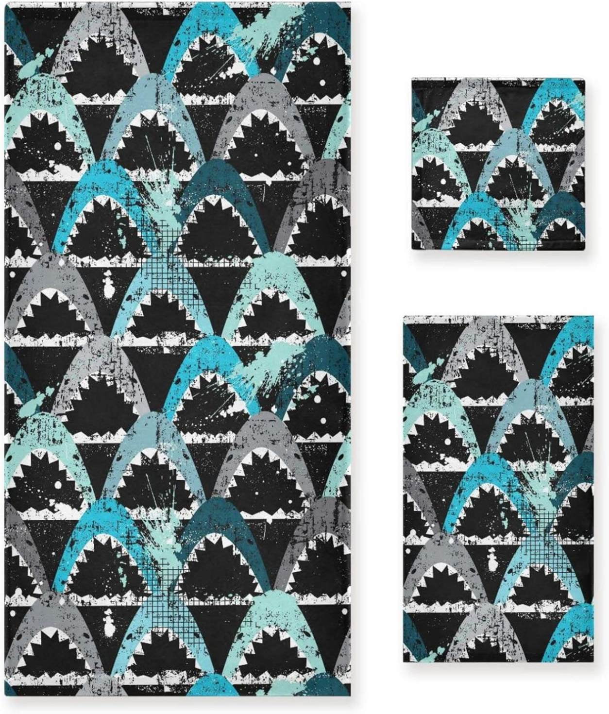 SKYSONIC 3 Pack Towel Shark Head Silhouette Cotton Bath Towel Set (1 ...
