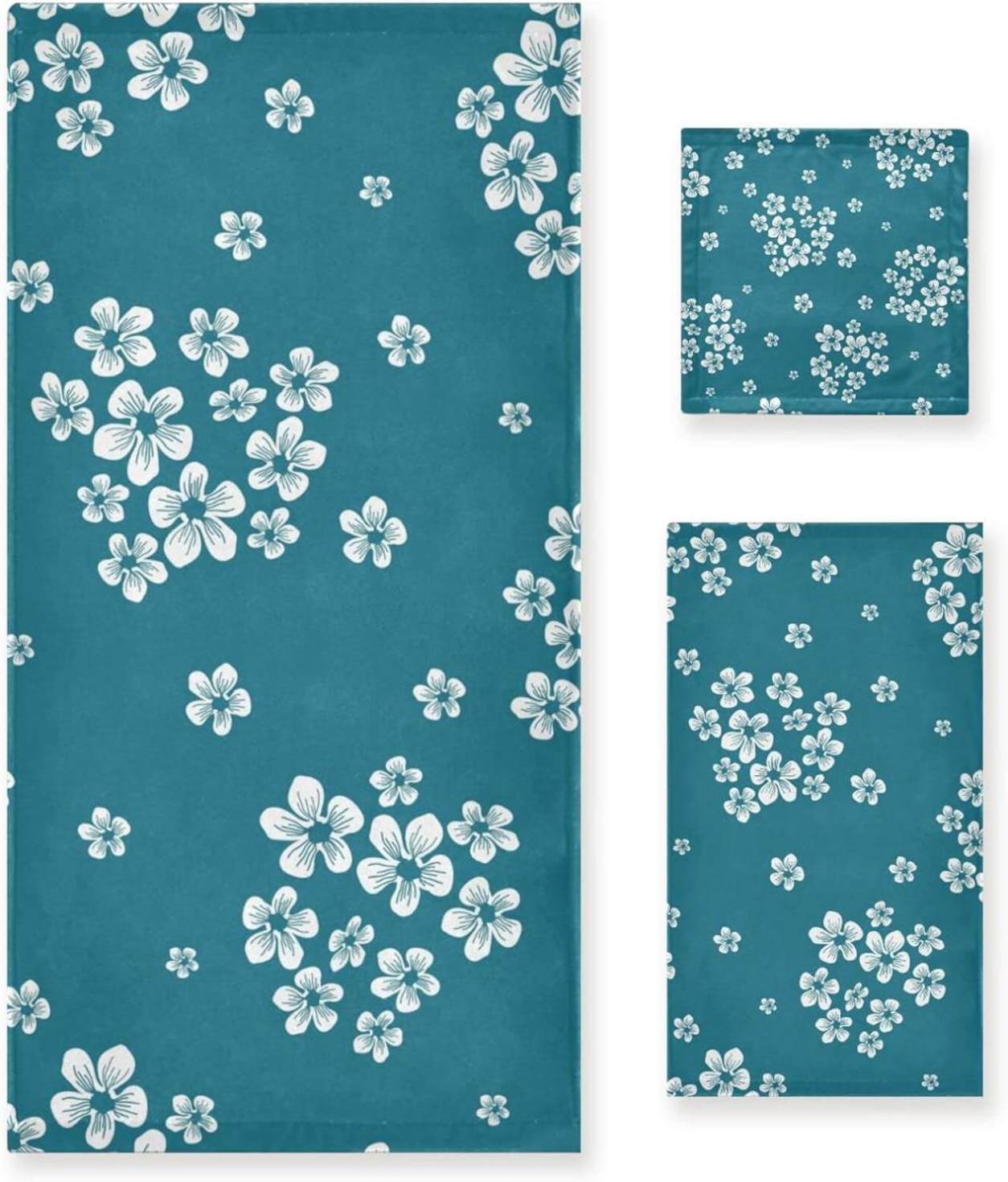 SKYSONIC 3 Pack Towel Small White Flowers Cotton Bath Towel Set (1 Bath ...