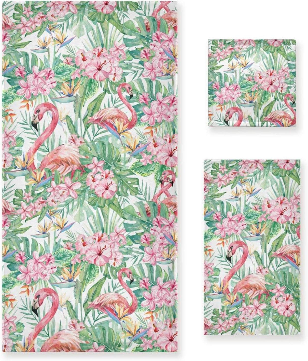 SKYSONIC 3 Pack Towel Tropical Floral and Flamingo Cotton Bath Towel ...
