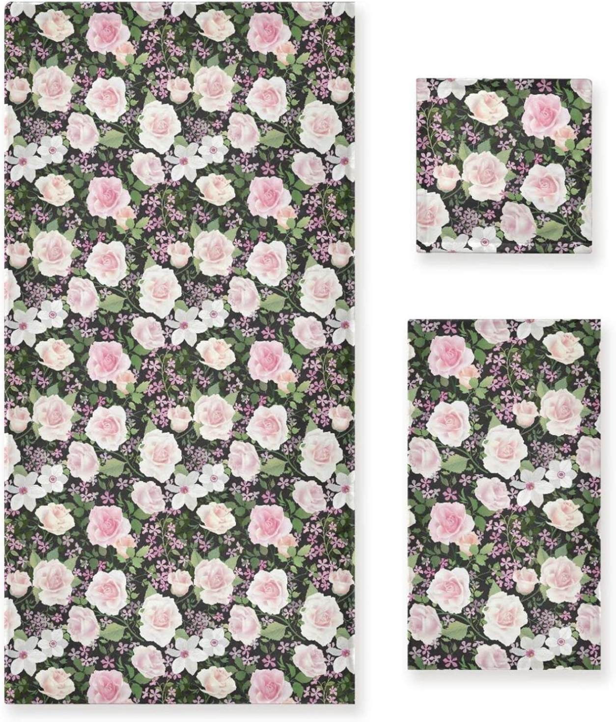 SKYSONIC 3 Pack Towel Tropical Flowers Leaves Cotton Bath Towel Set (1 ...