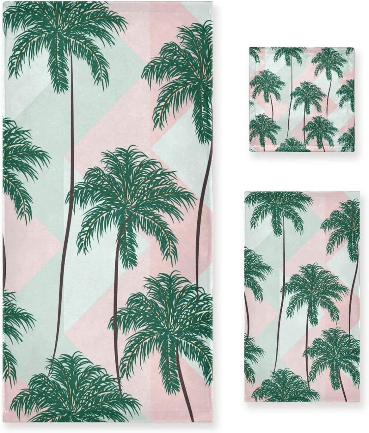 SKYSONIC 3 Pack Towel Tropical Palm Trees Cotton Bath Towel Set (1 Bath ...