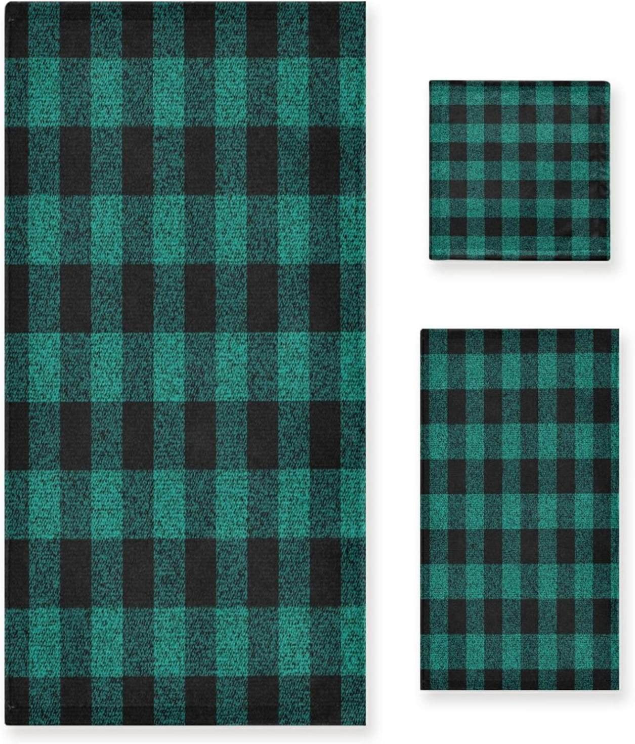 SKYSONIC 3 Pack Towel Turquoise Teal Green Black Plaid Buffalo Check ...