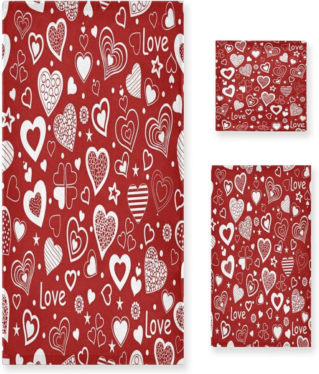 SKYSONIC 3 Pack Towel Valentine's Day Mother's Day Red Hearte Love ...