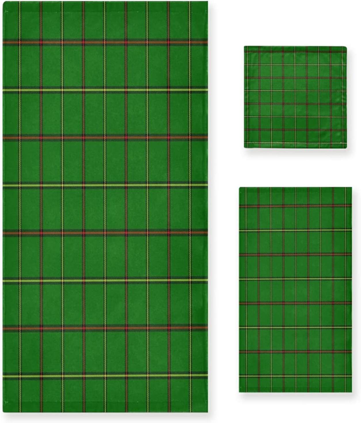 SKYSONIC 3 Pack Towel Vintage Green Plaid Classial Buffalo Check Tartan ...