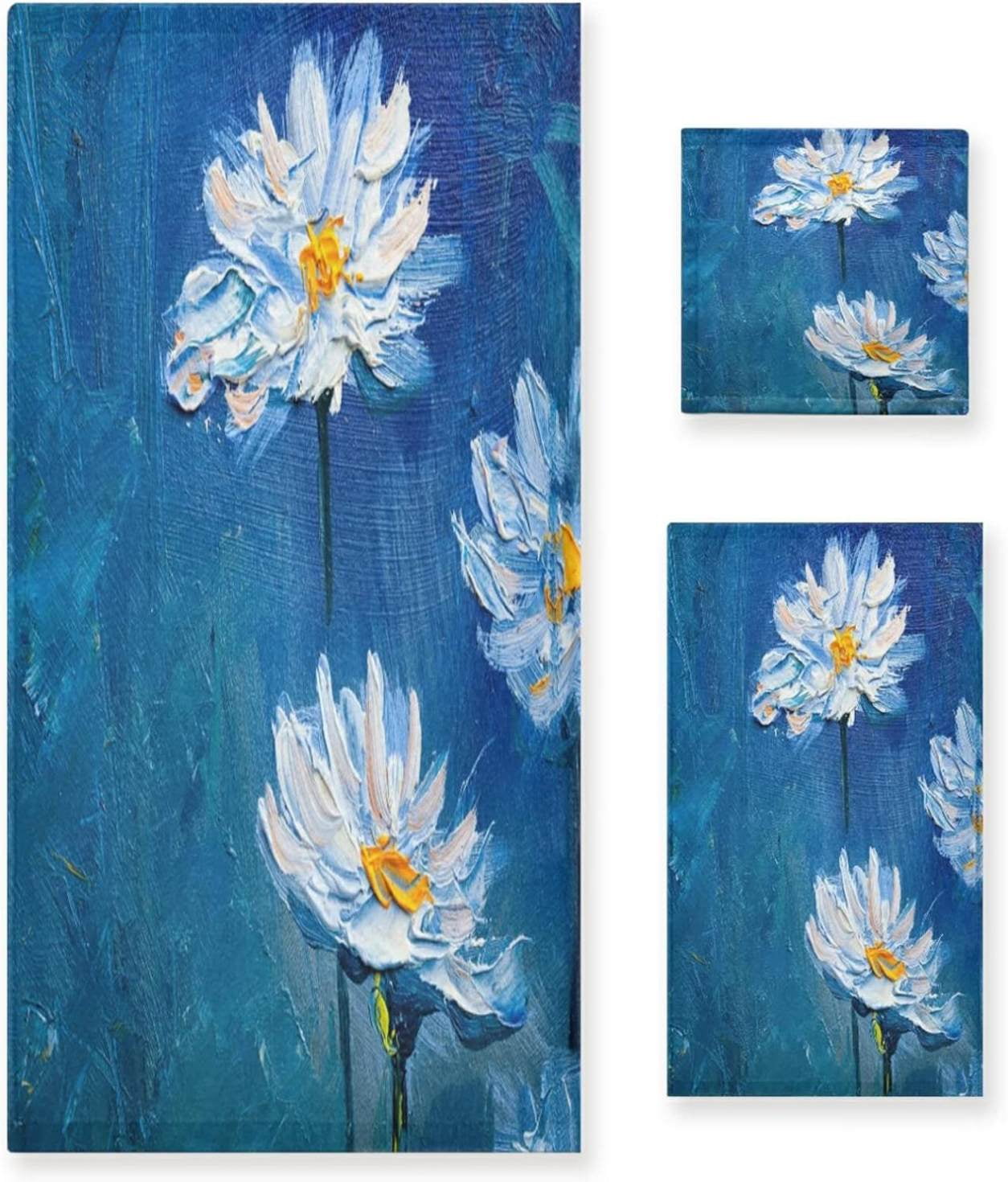 SKYSONIC 3 Pack Towel Vintage White Flower Floral Leaves Cotton Bath ...