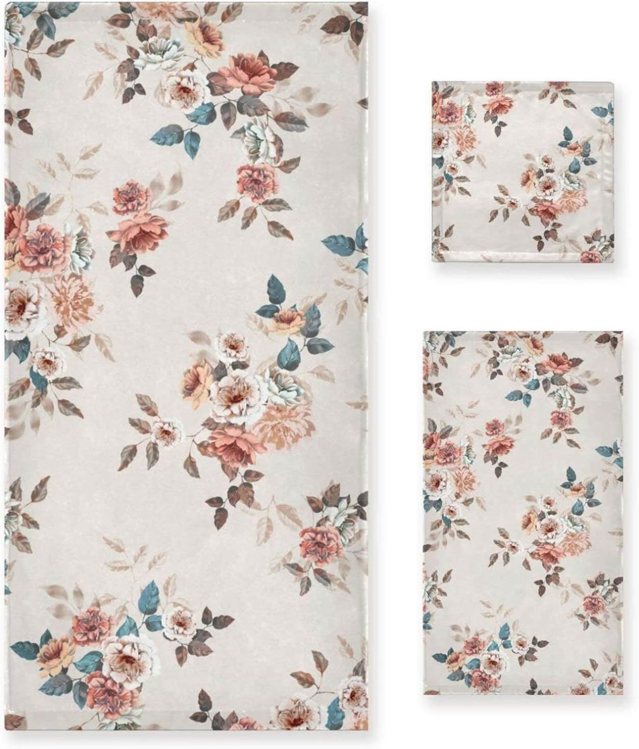 SKYSONIC 3 Pack Towel Watercolor Flowers Cotton Bath Towel Set (1 Bath ...