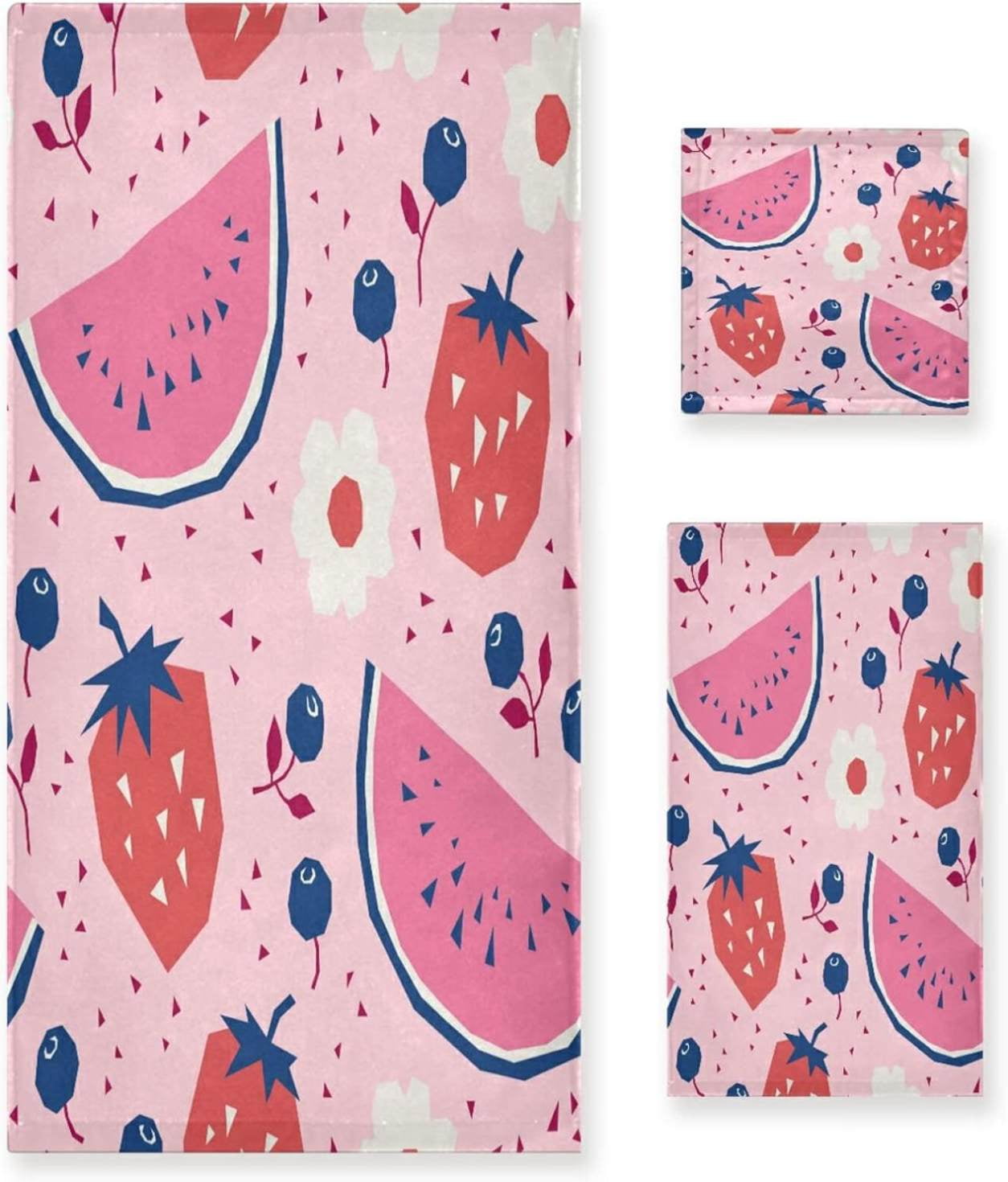 SKYSONIC 3 Pack Towel Watercolor Watermelon Strawberry (2) Cotton Bath ...