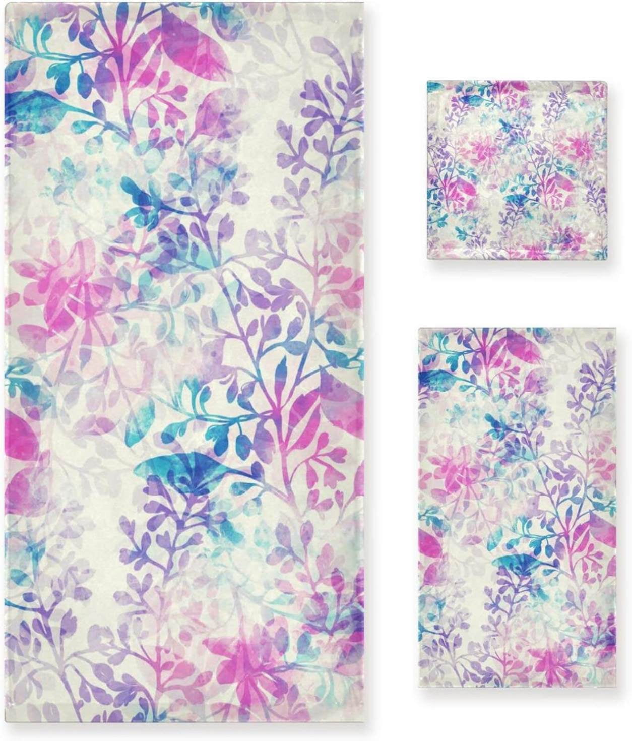 SKYSONIC 3 Pack Towel Watercolour Silhouette Cotton Bath Towel Set (1 ...