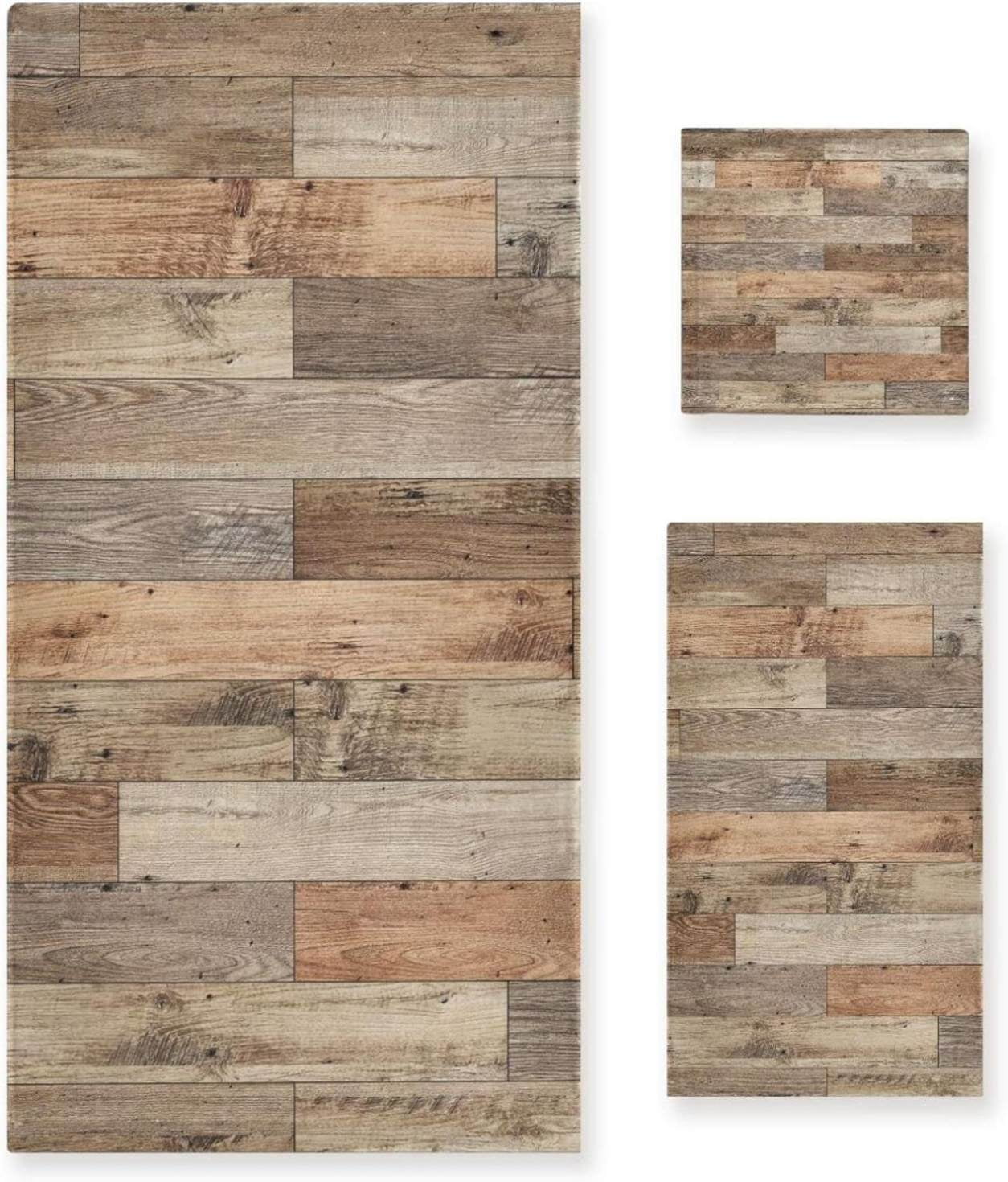 SKYSONIC 3 Pack Towel Wood Floor Texture Cotton Bath Towel Set (1 Bath ...