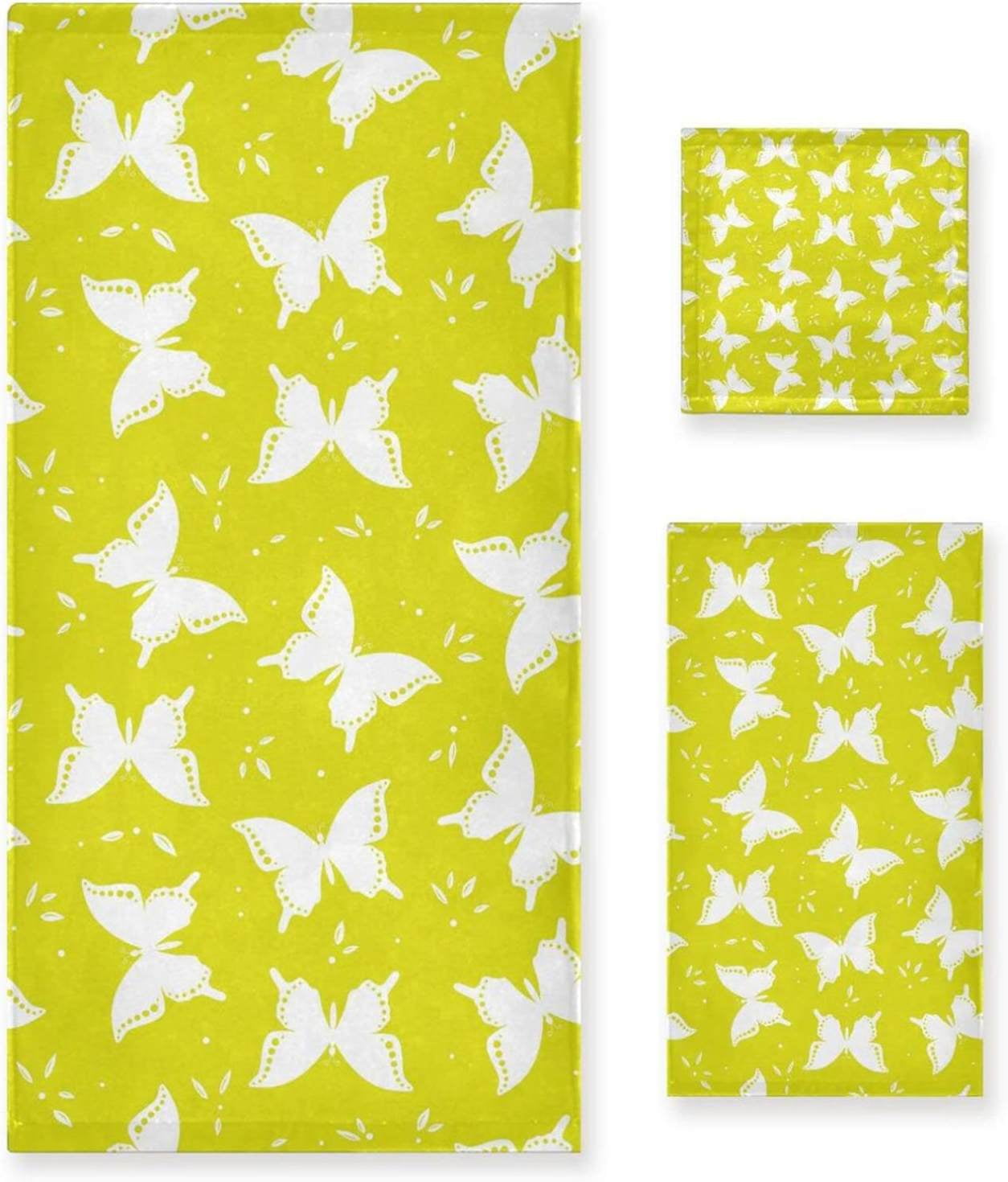 SKYSONIC 3 Pack Towel Yellow White Butterfly Cotton Bath Towel Set (1 ...