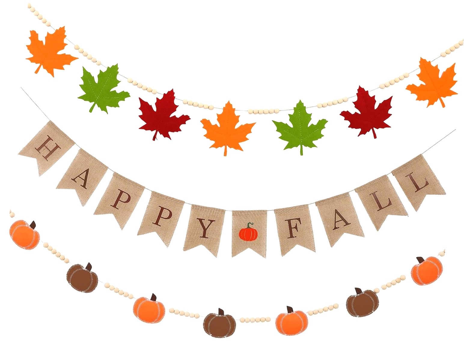 SKYSONIC 3 Pcs Pre Strung Happy Fall Banner Felt Happy Fall Garland ...