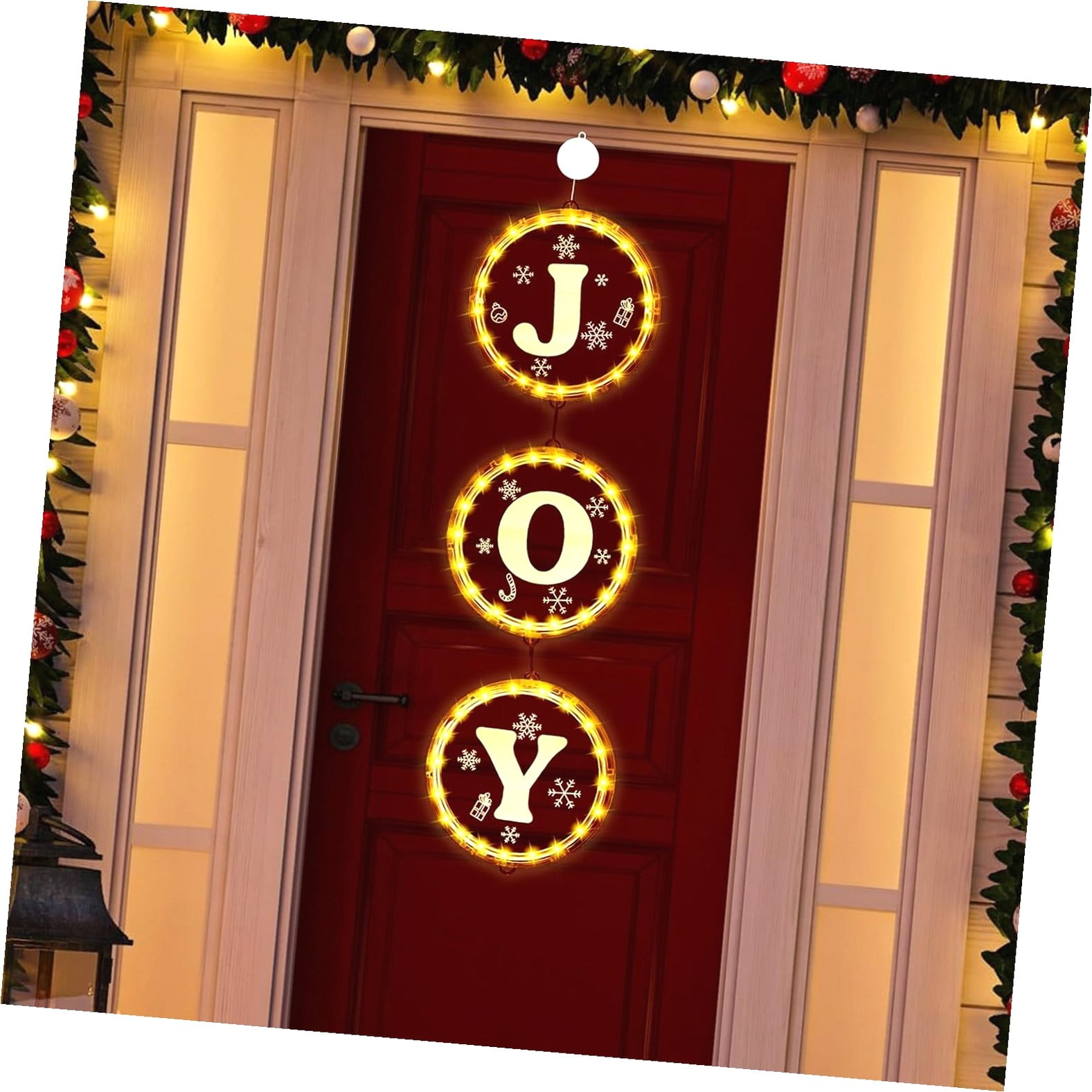 SKYSONIC 3 in 1 Christmas Joy Lights for Door, 6.3 Inch Christmas ...