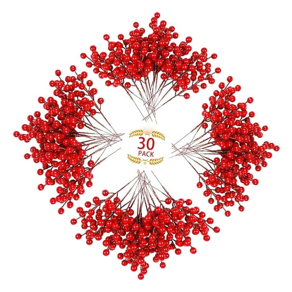 SKYSONIC 30 Pack Artificial Red Berry ,8 Inch Fake Burgundy Berry Picks ...