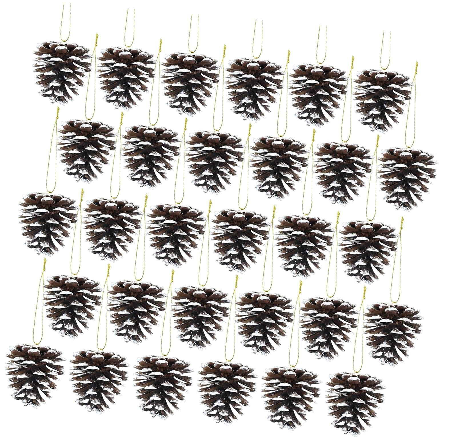 SKYSONIC 30 Pcs Frosted Pine Cone Ornaments White Pinecone Hanging with ...