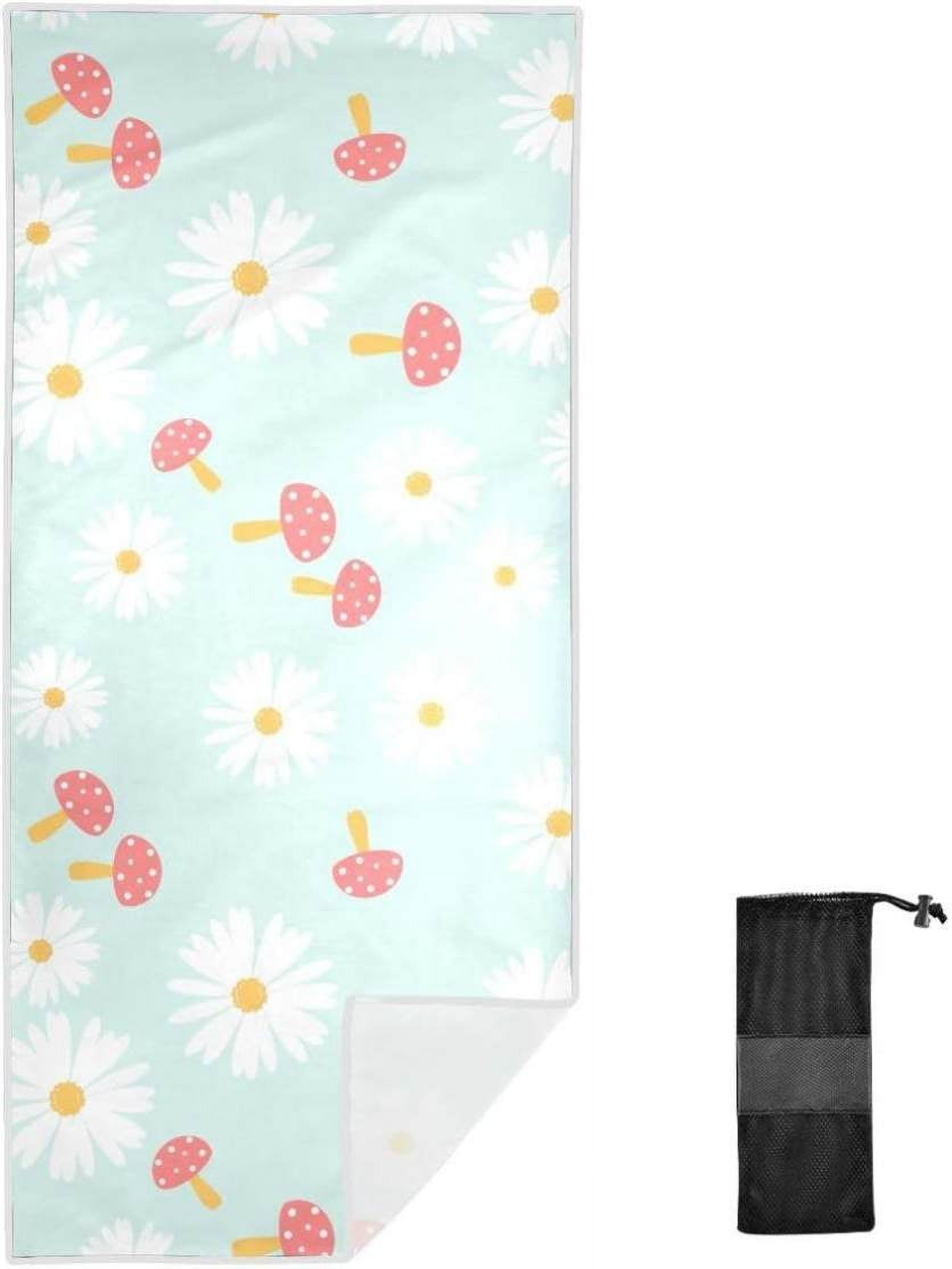 Skysonic 30x60 Beach Towel With Travel Bag Daisy Flower Mushroom Oversized Sand Free Camping