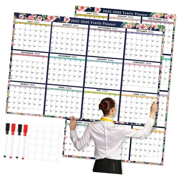 SKYSONIC 32" 48" 2025 July -2026 June Wall Calendar Academic Erasable ...