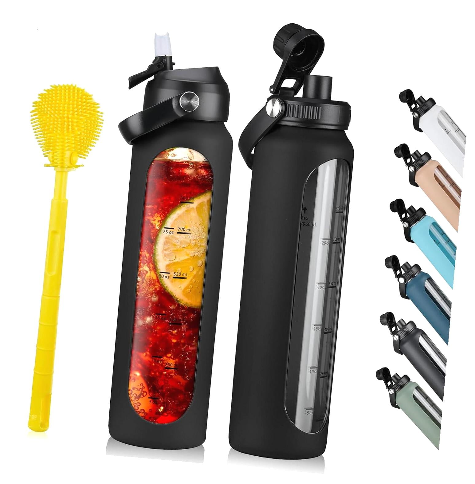 SKYSONIC 32 oz Glass with Dual-Handle Spout & Straw Lid, 1 Liter ...