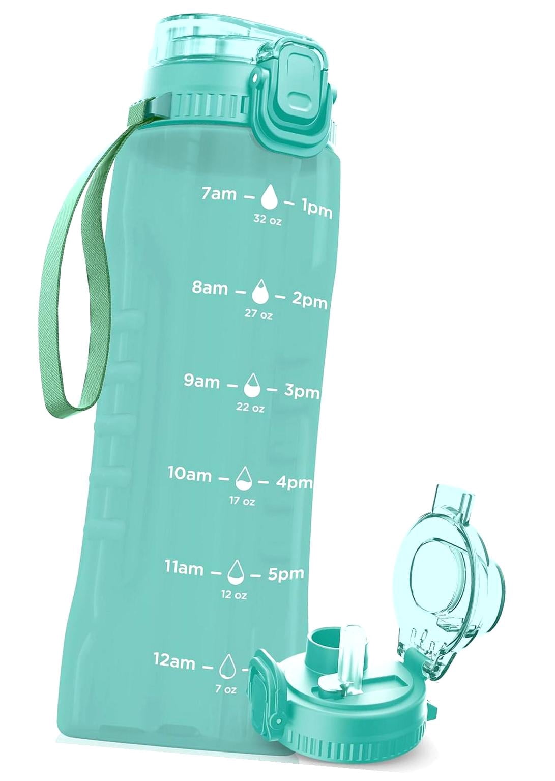 SKYSONIC 32 oz Water Bottle with Time Marker - Dual Straw & Chug Lid ...