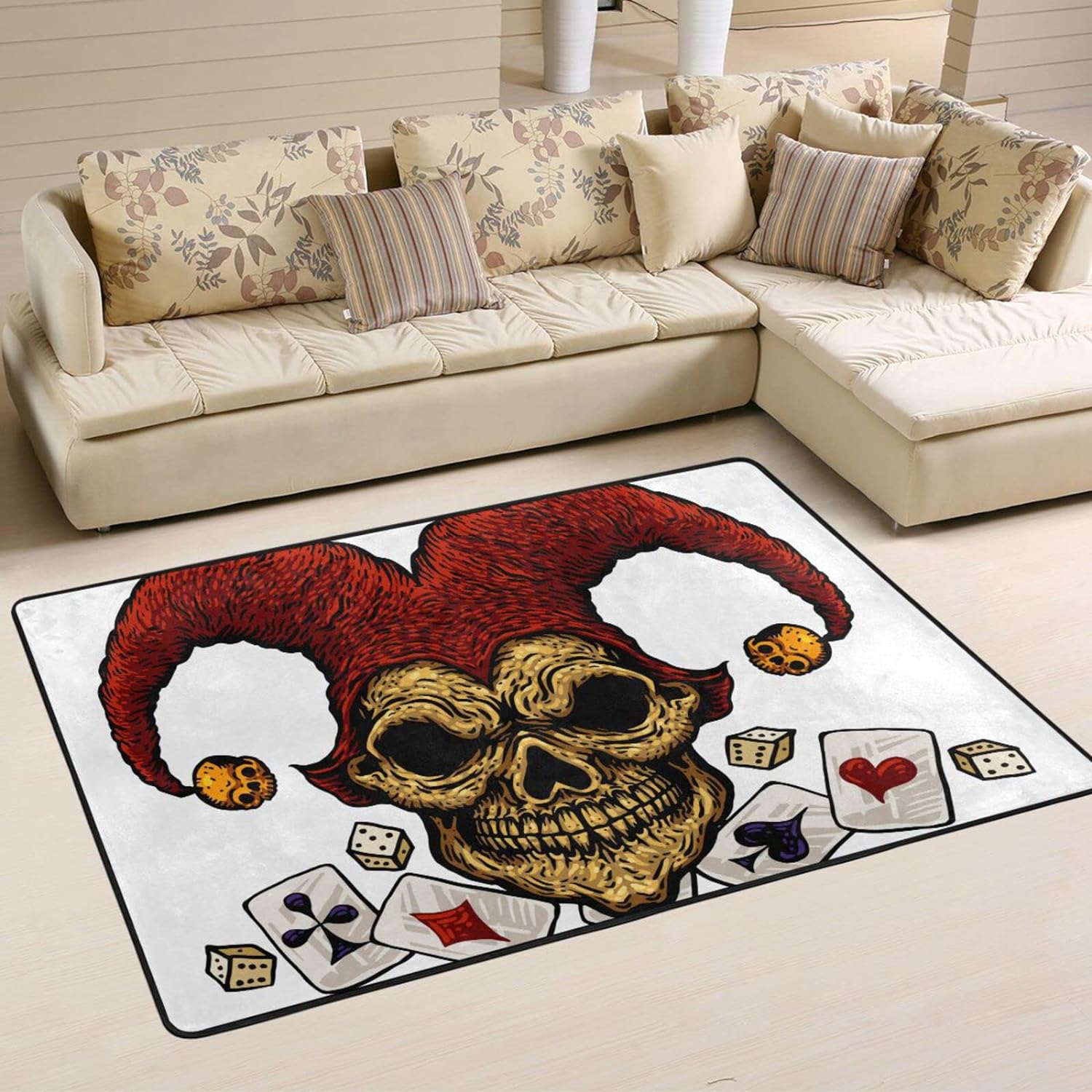 SKYSONIC 36x24in Angry Joker Skull Area Rug, Halloween Non-Slip Floor ...
