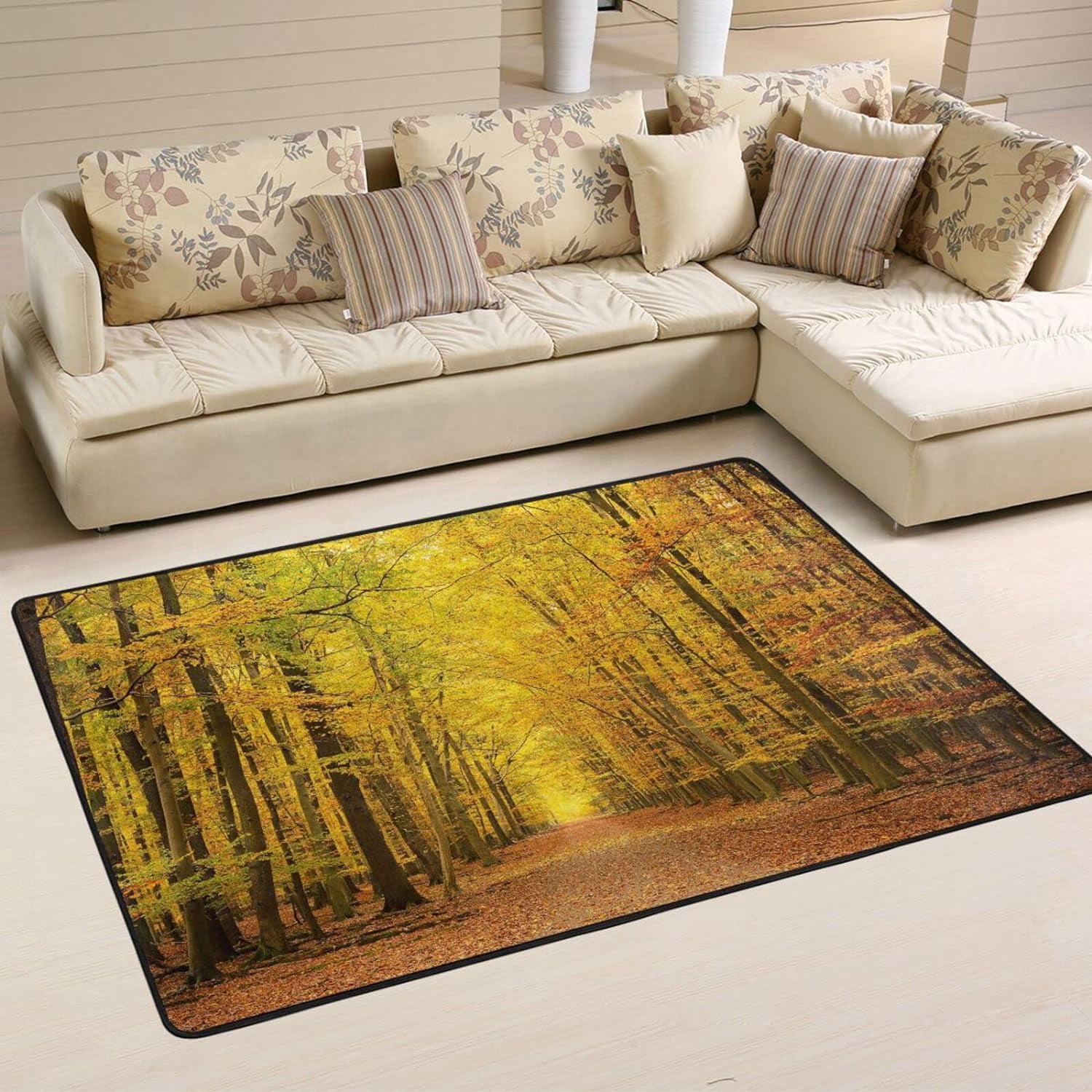 SKYSONIC 36x24in Autumn Forest Tree Area Rug, Fall Forest Path Non-Slip ...