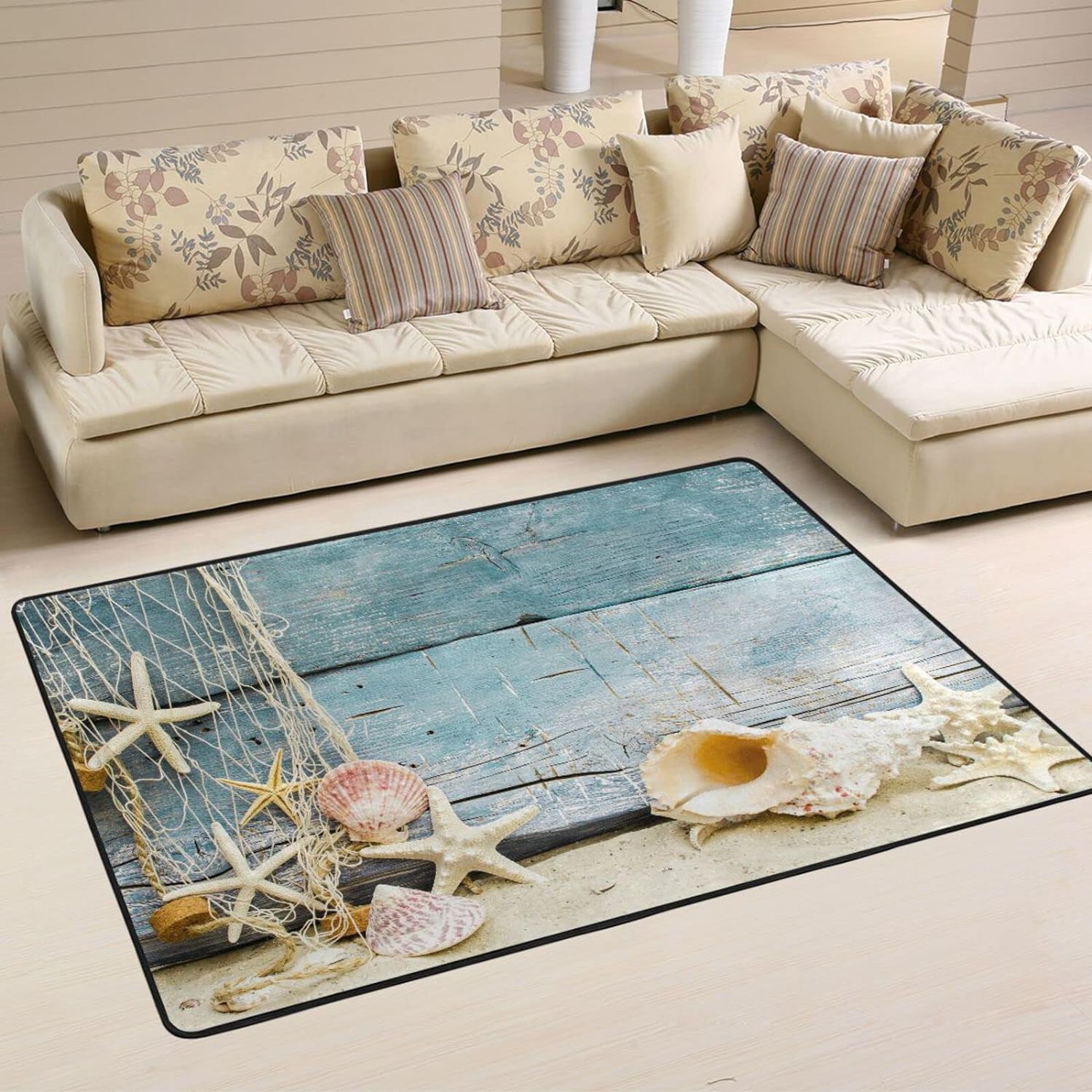 SKYSONIC 36x24in Beach Starfish Conch Area Rug, Maritime Souvenir ...