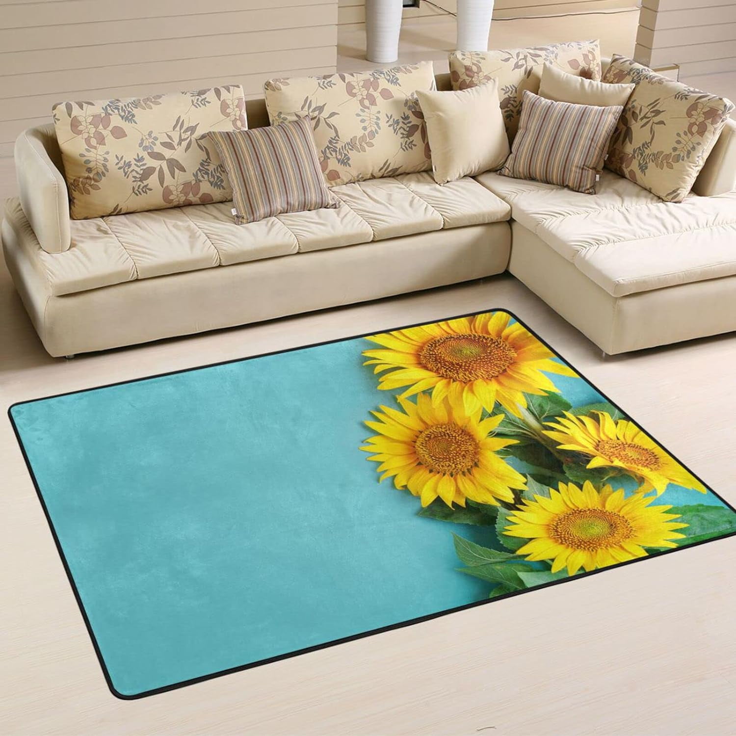 SKYSONIC 36x24in Beautiful Sunflowers Area Rug, Yellow Flower Floor ...