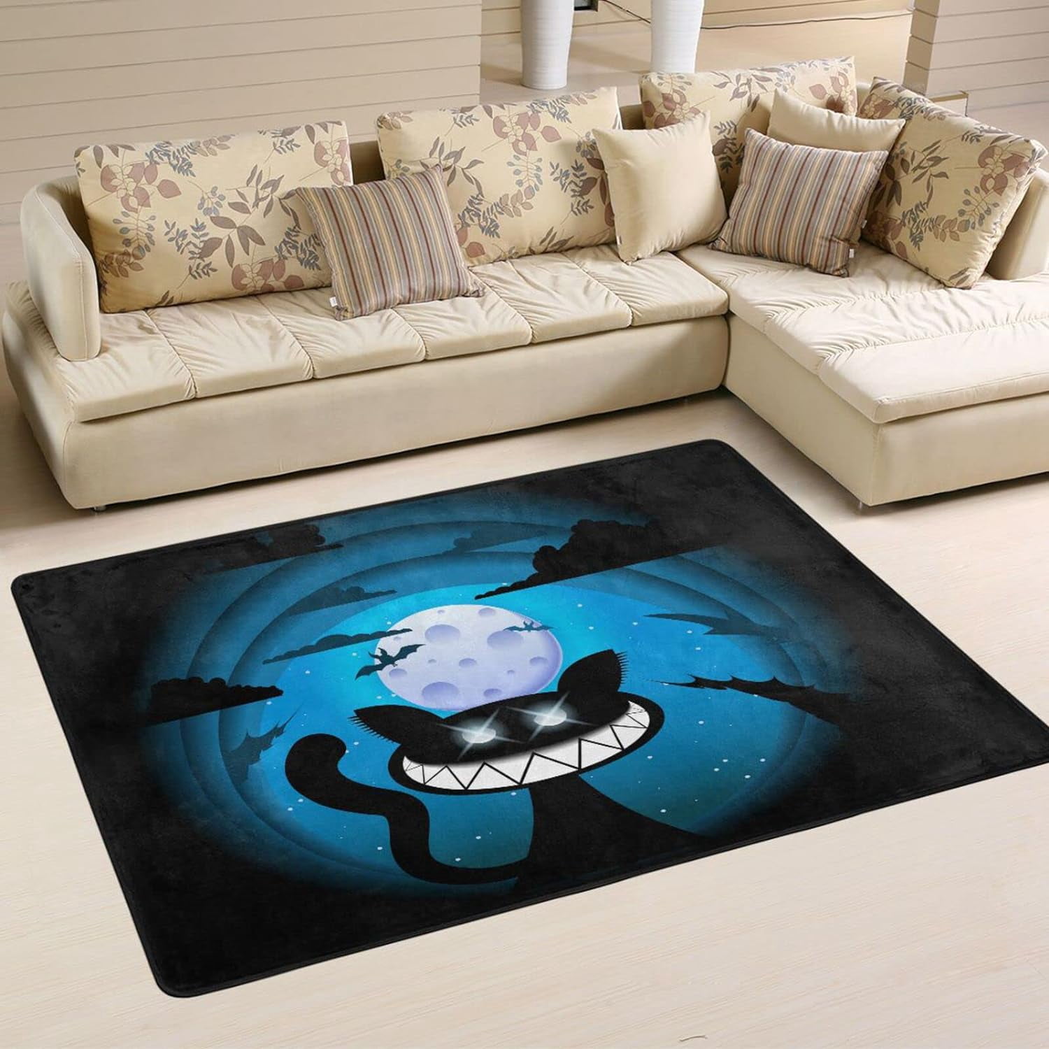 SKYSONIC 36x24in Black Cat Halloween Area Rug, Spooky Scary Night Non ...