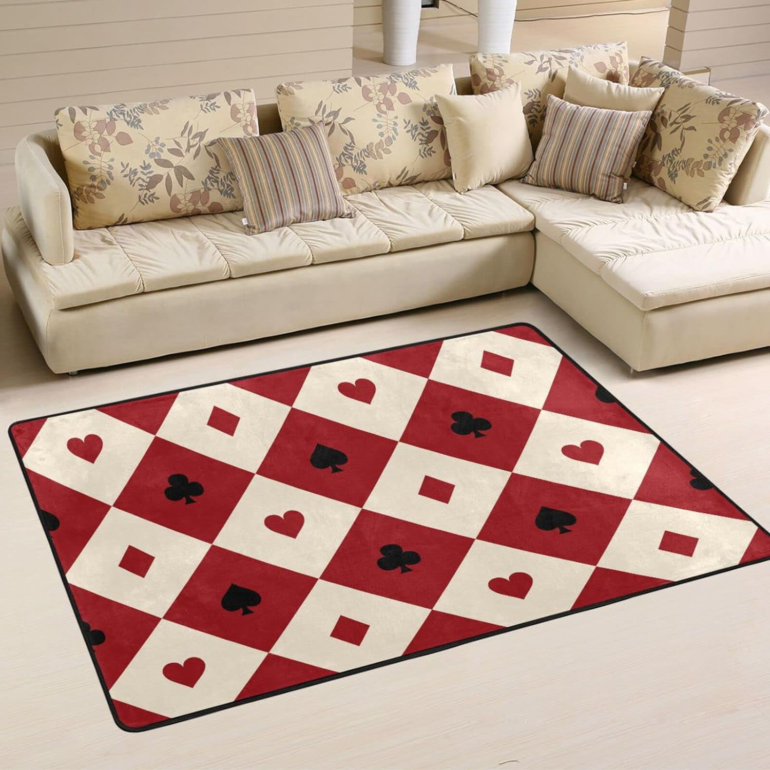 SKYSONIC 36x24in Card Suits Red Area Rug, Poker Playing Card Non-Slip ...