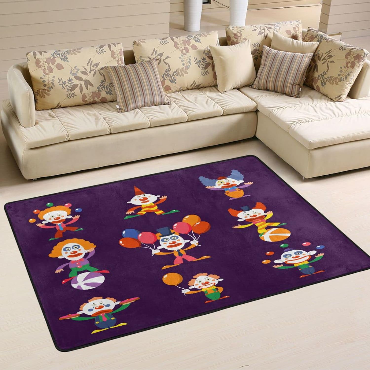 SKYSONIC 36x24in Cartoon Colourful Clows Area Rug, Cute Non-Slip Floor ...