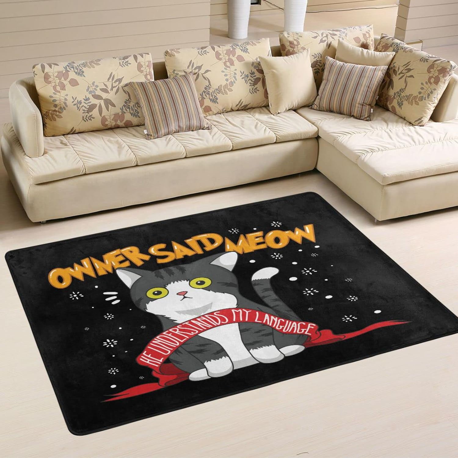 SKYSONIC 36×24in Cute Cat Kitten Area Rug, Owner Said Meow Non-Slip ...