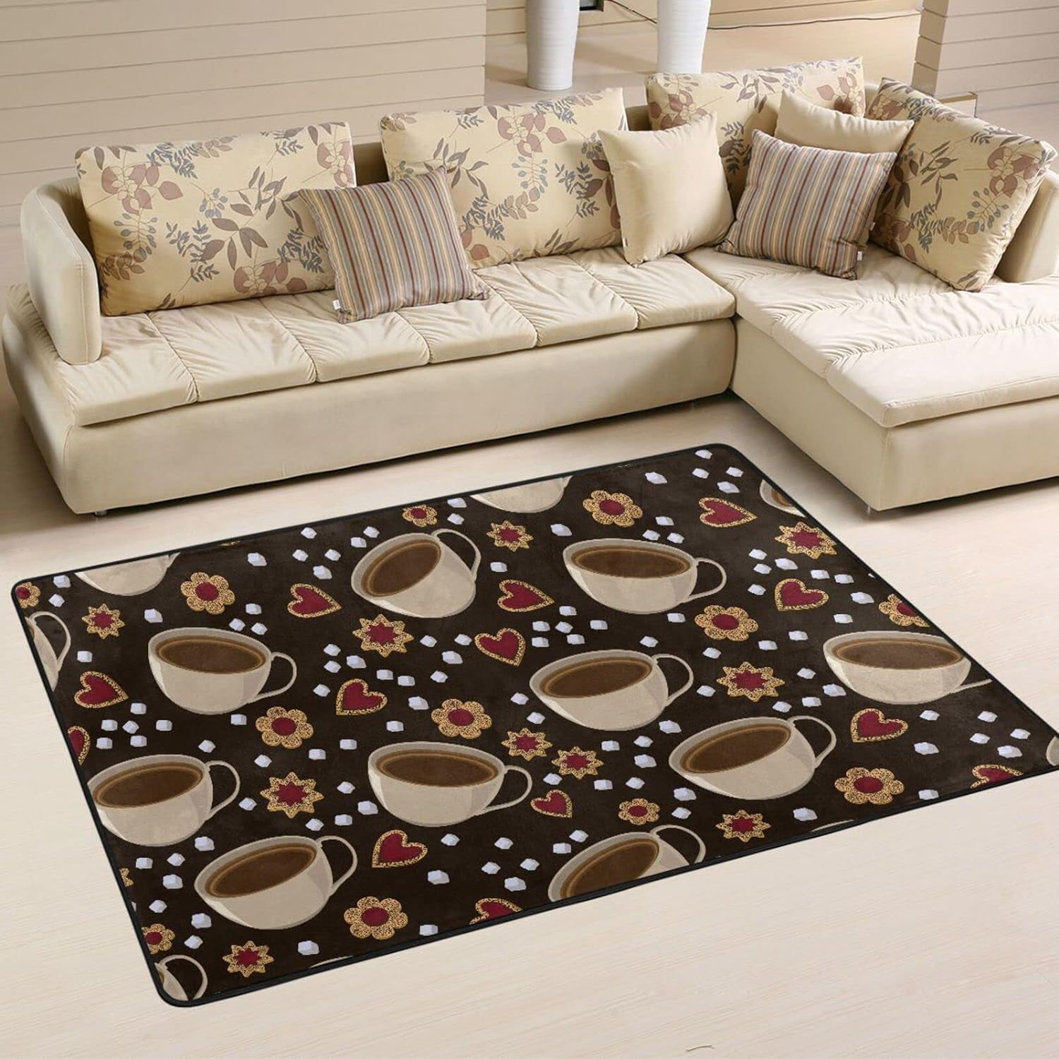 SKYSONIC 36x24in Cute Coffee Theme Area Rug, Floor Carpet for Indoor ...