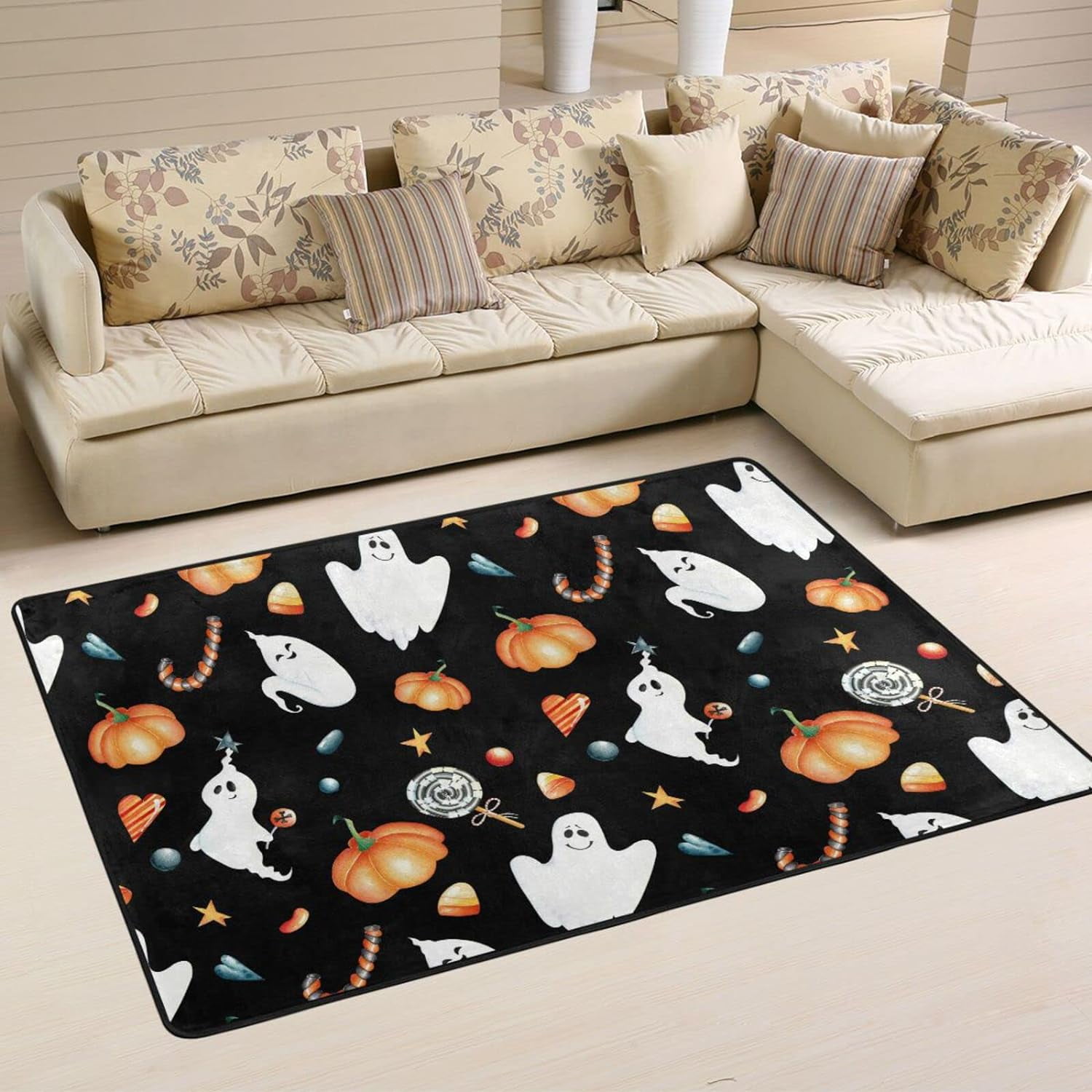 SKYSONIC 36x24in Cute Ghosts Pumpkins Area Rug, Halloween Theme Non ...