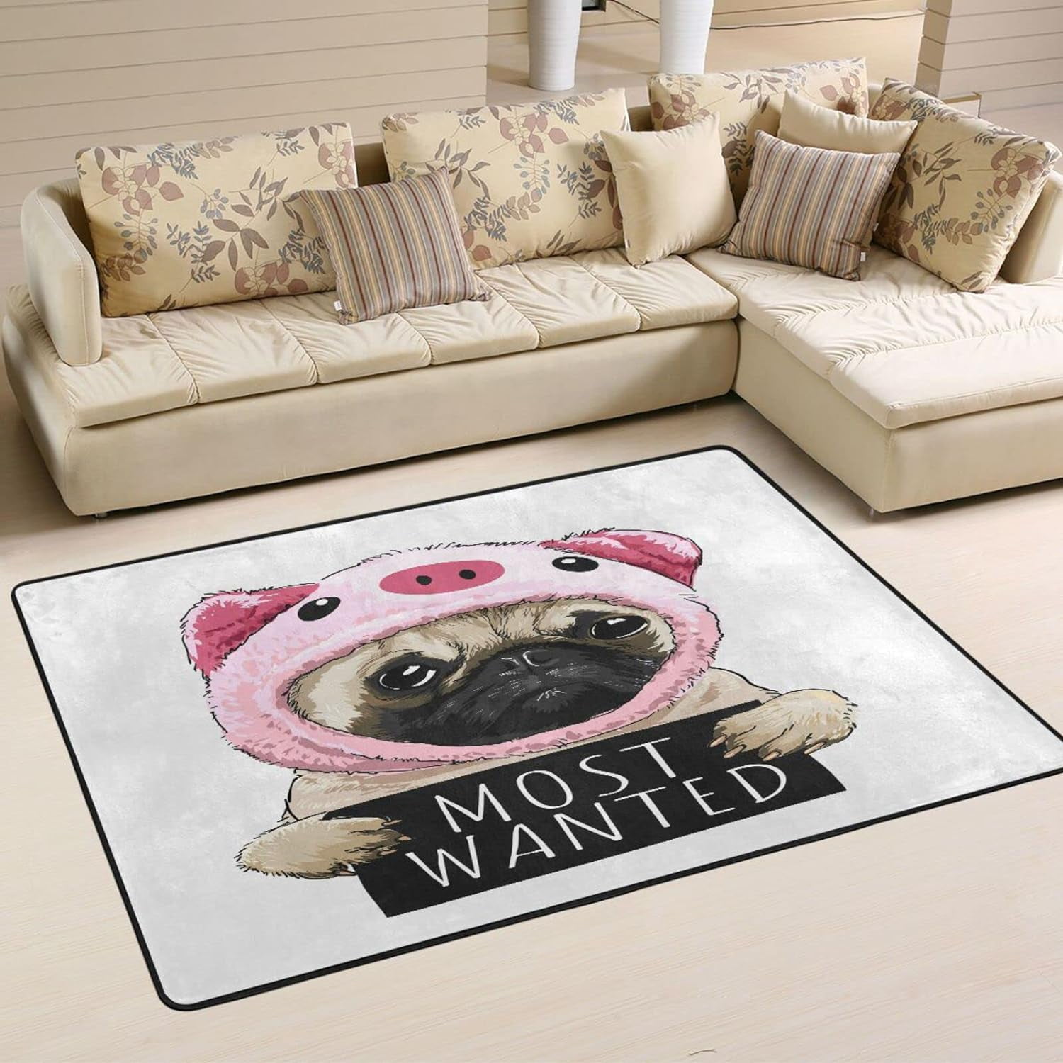 SKYSONIC 36x24in Cute Pug Dog Area Rug, Pig Kitten Non-Slip Floor ...