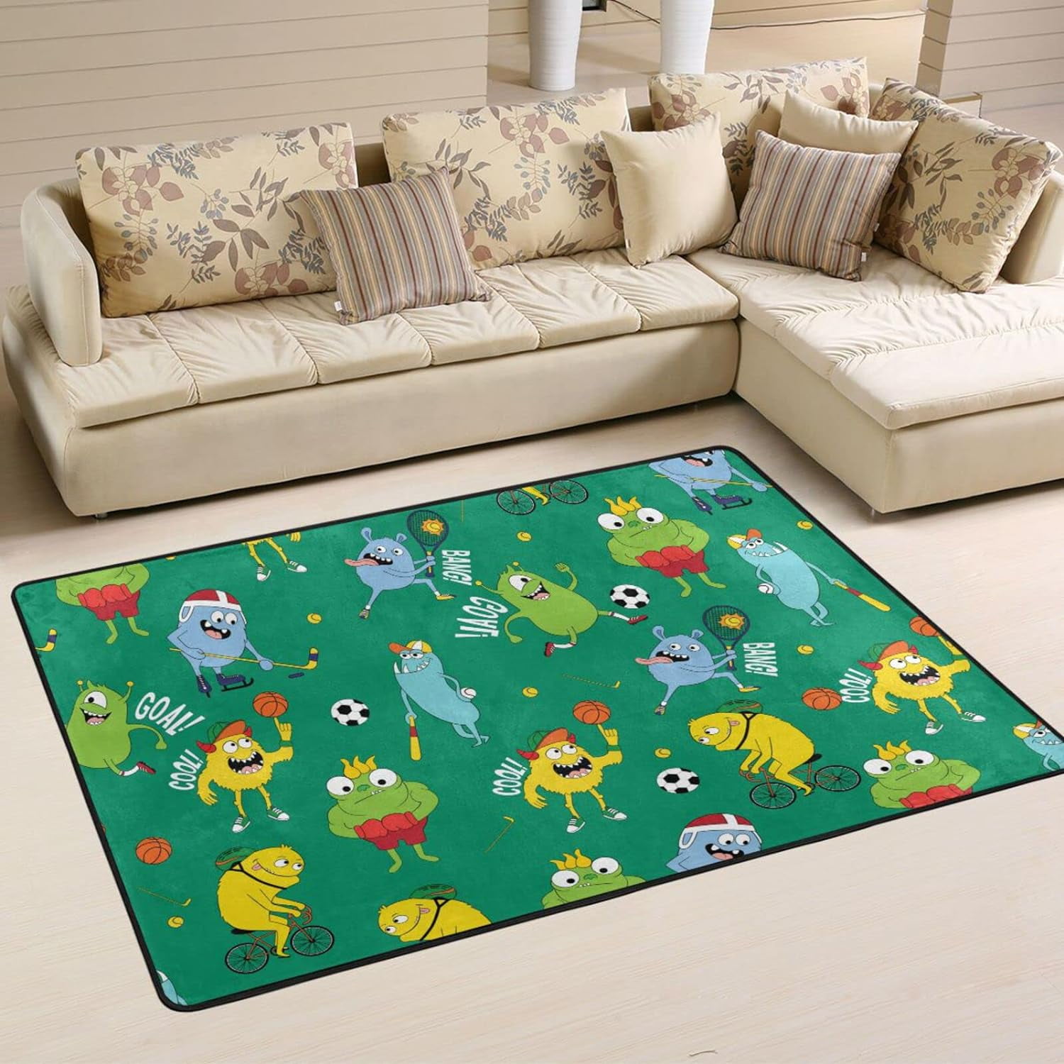 SKYSONIC 36x24in Cute Sports Monster Area Rug, Non-Slip Floor Carpet ...