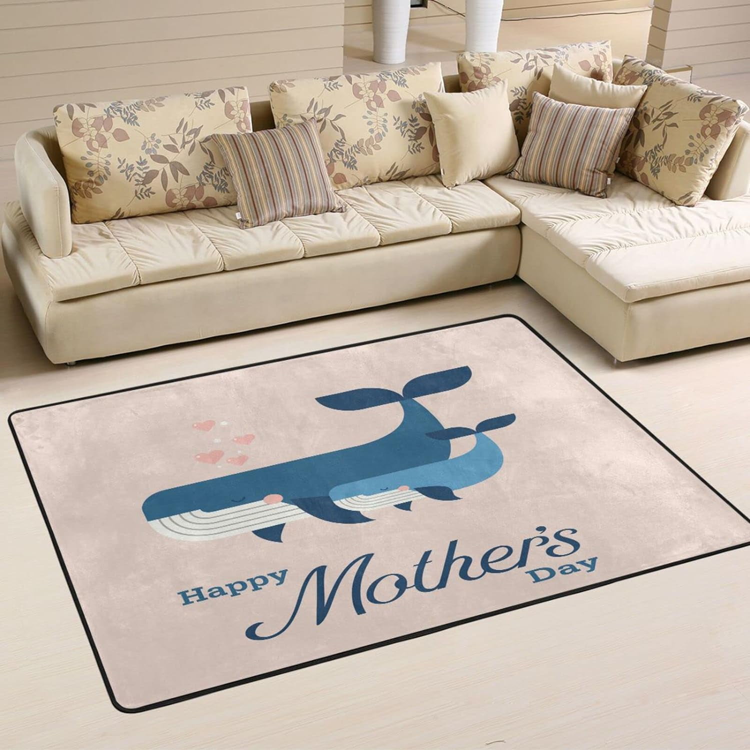 SKYSONIC 36x24in Cute Whale Mom Area Rug, Happy Mothers Day Non-Slip ...