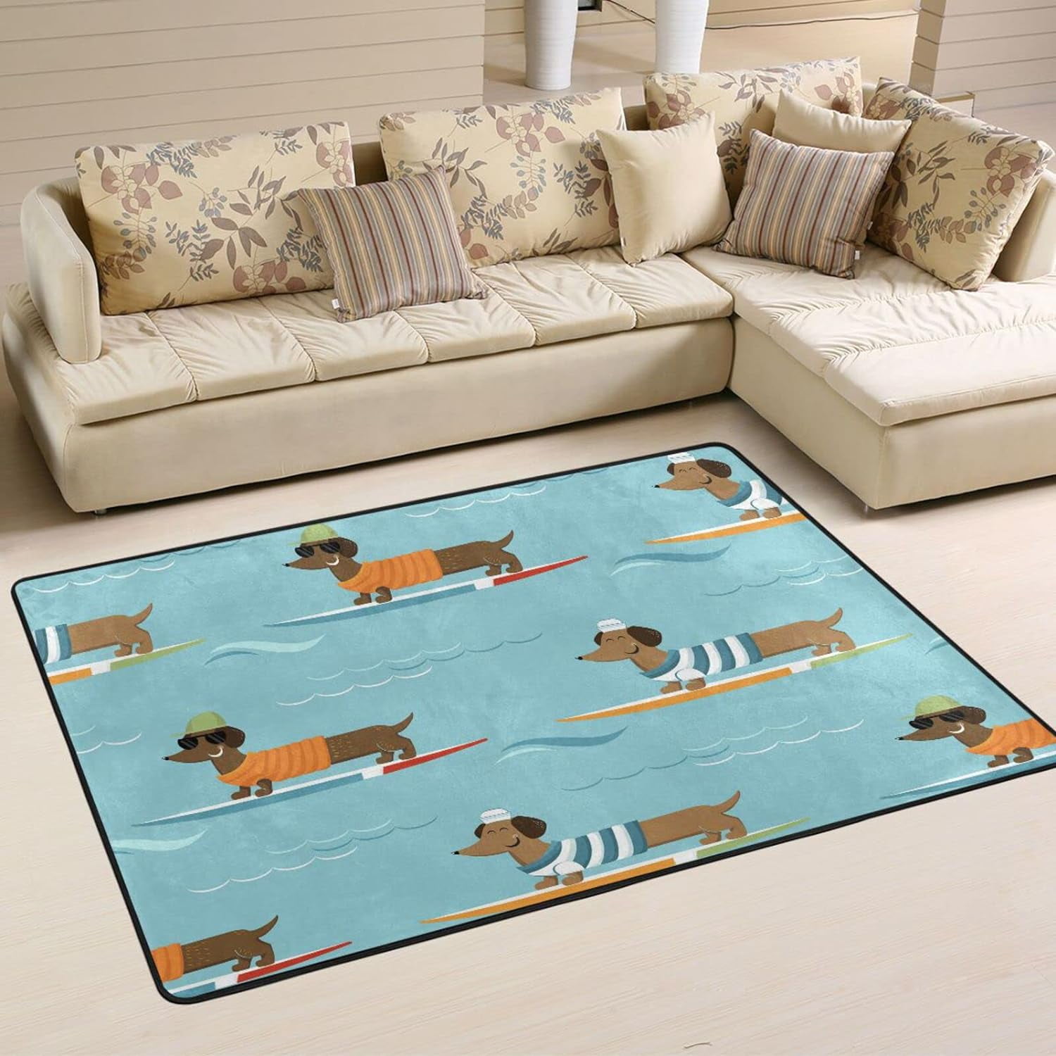 SKYSONIC 36x24in Dachshund Dogs Summer Area Rug, Cute Surfing Swim Sea ...